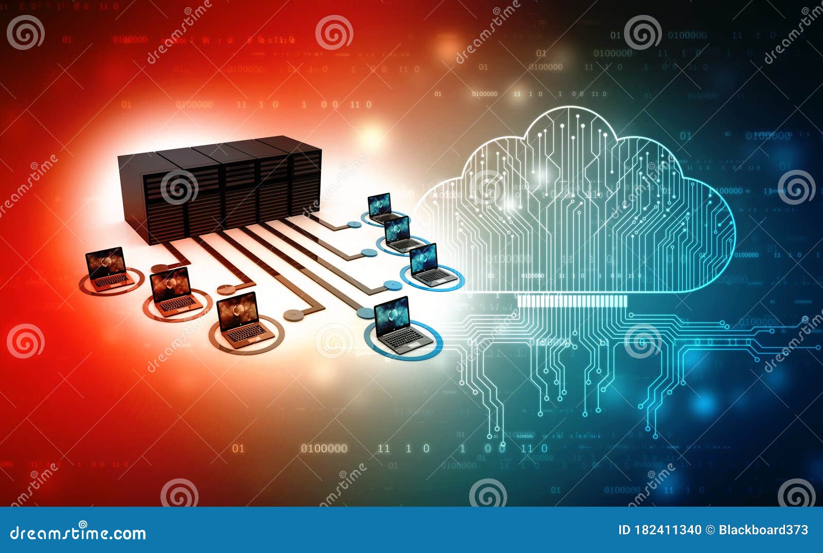 Computer Network With Server Internet Communication Background 3d Render Stock Illustration