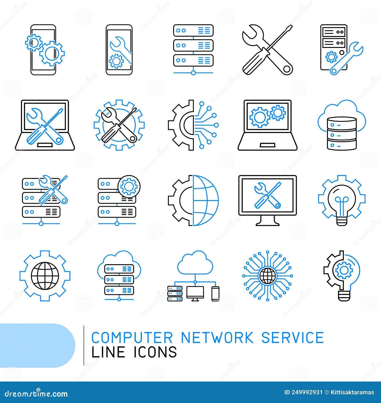 Computer Network Service Line Icons Stock Vector - Illustration of ...