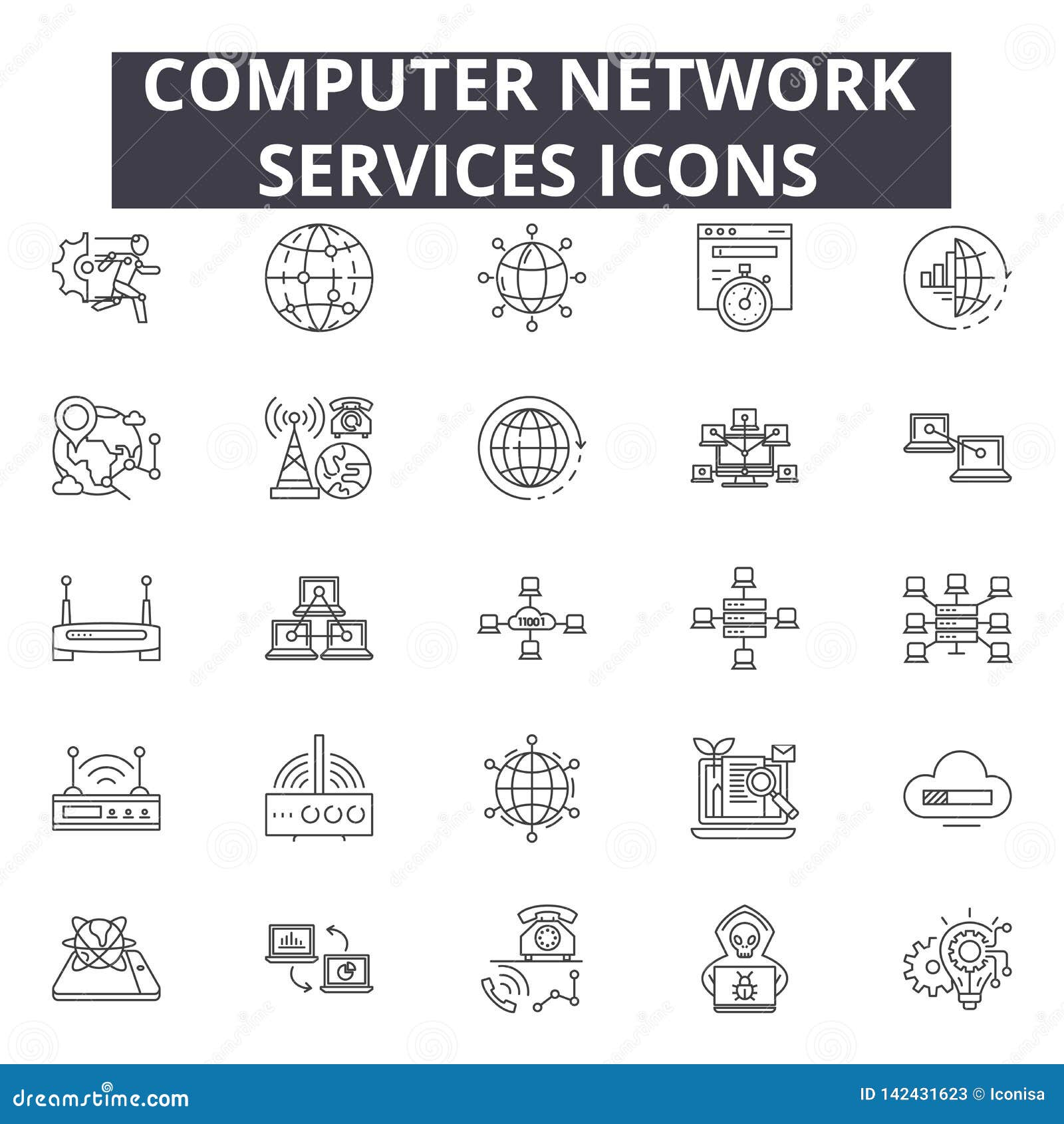 Computer Network Services Line Icons for Web and Mobile Design ...