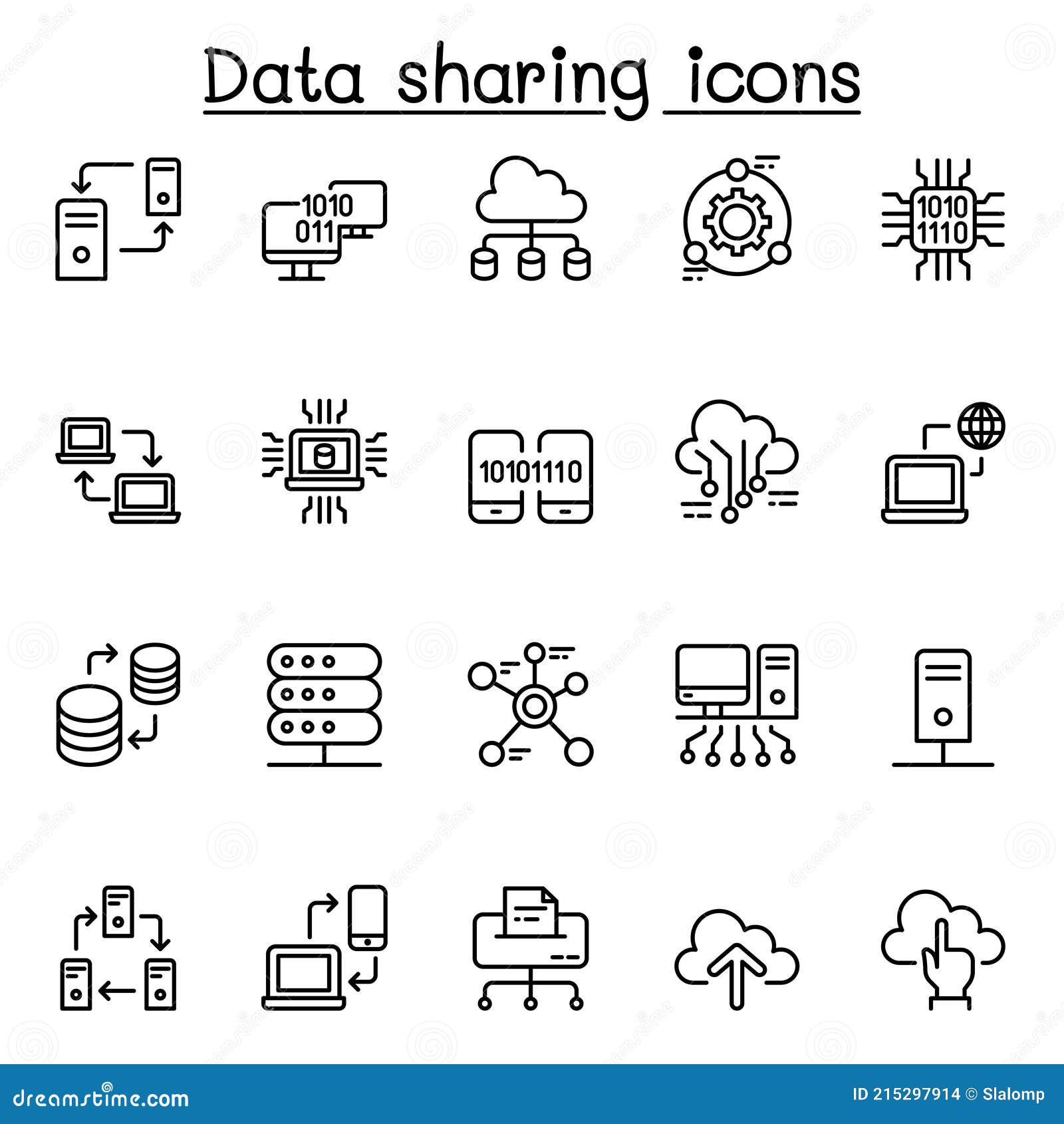 Computer Network, Sharing Data Icon Set in Thin Line Style for Website ...