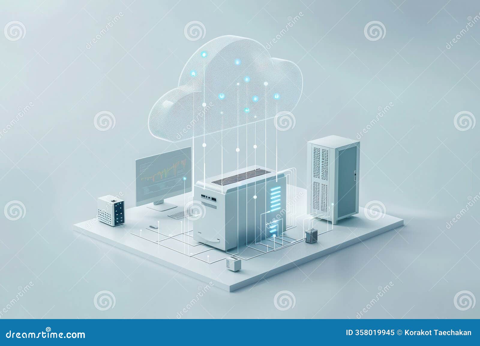 A Computer Network is Shown in a 3D Image, with a Large Cloud in the ...