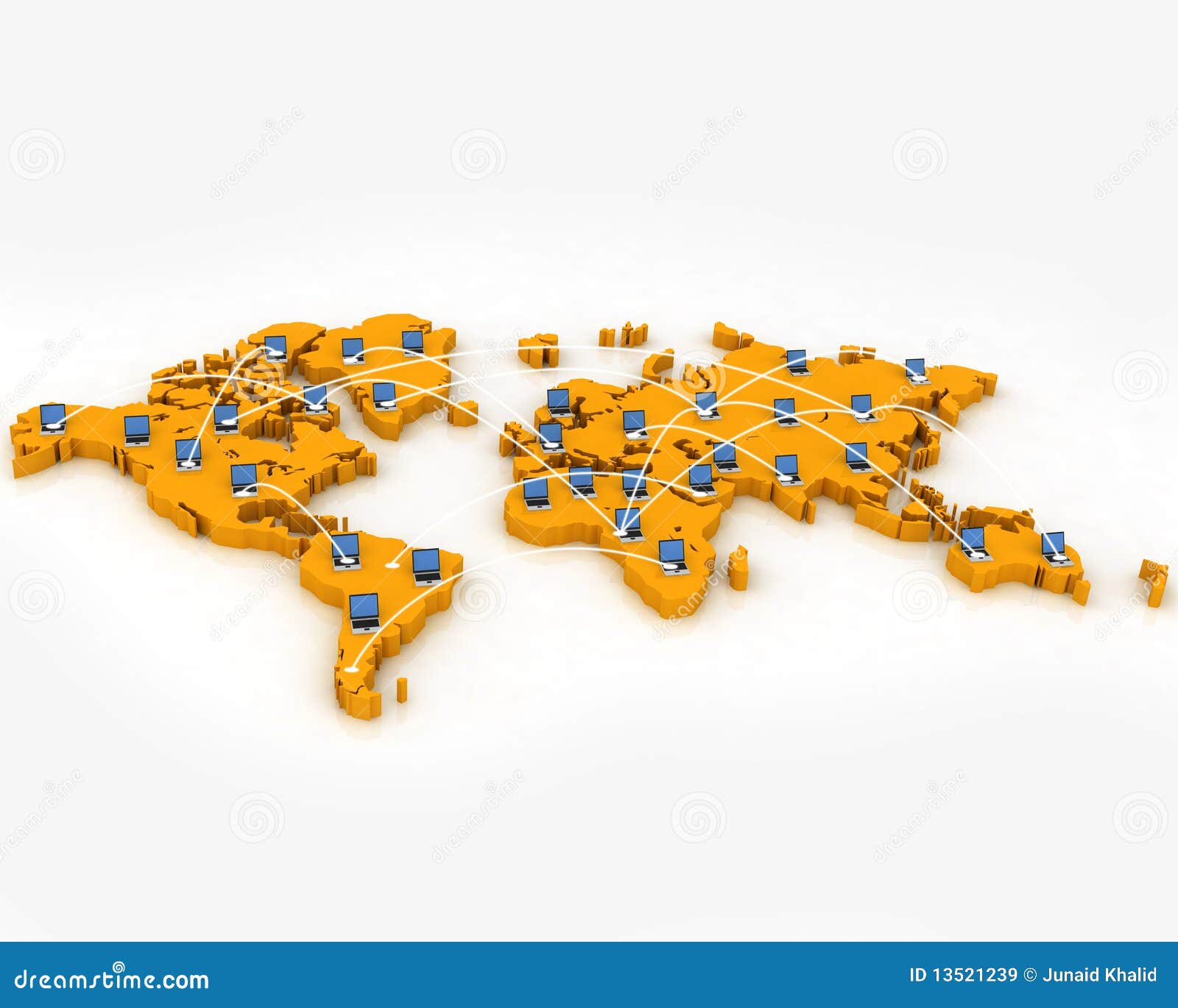Computer Network on World Map Stock Illustration - Illustration of ...
