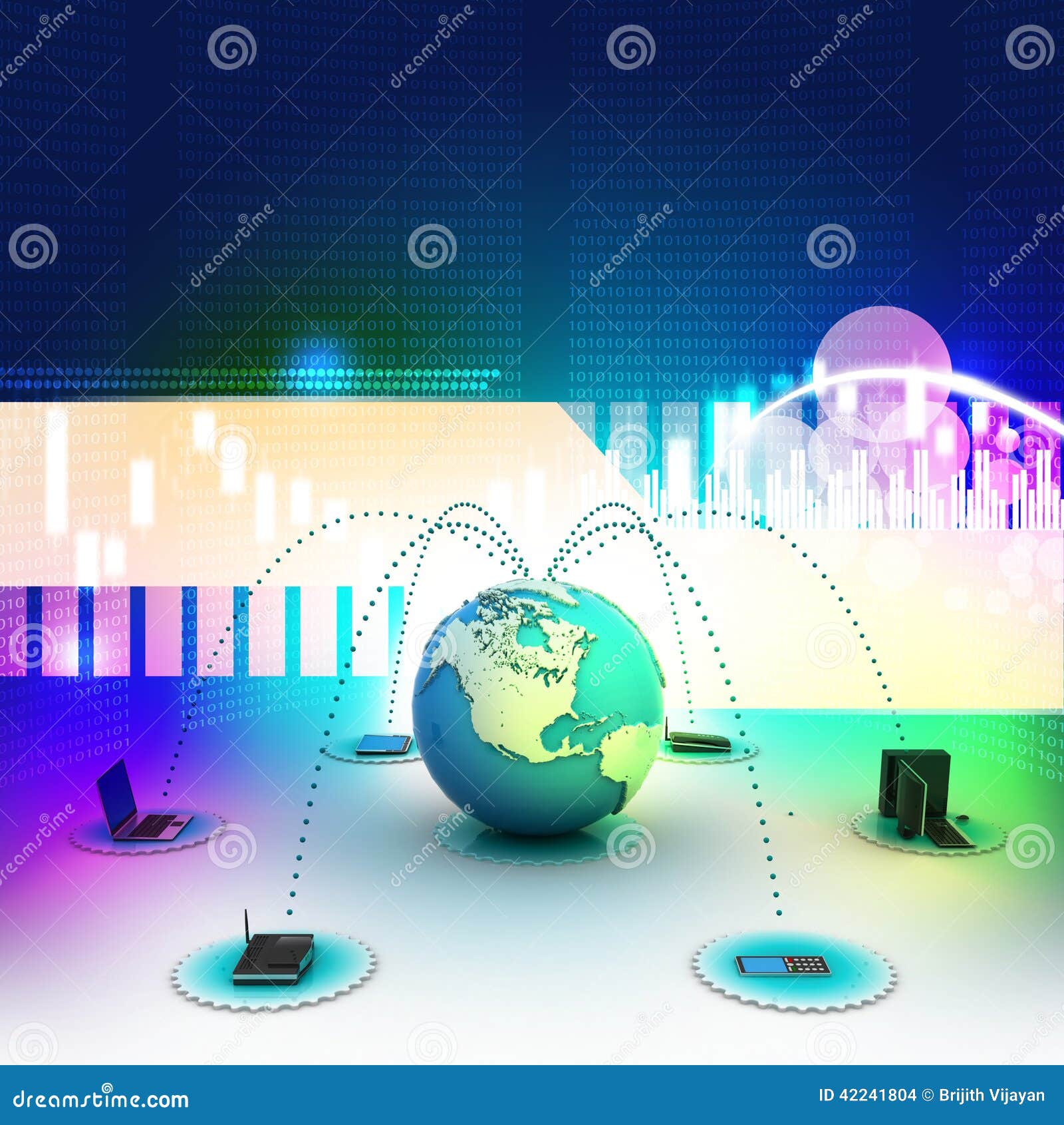 Computer Networking with Globe Stock Illustration - Illustration of ...