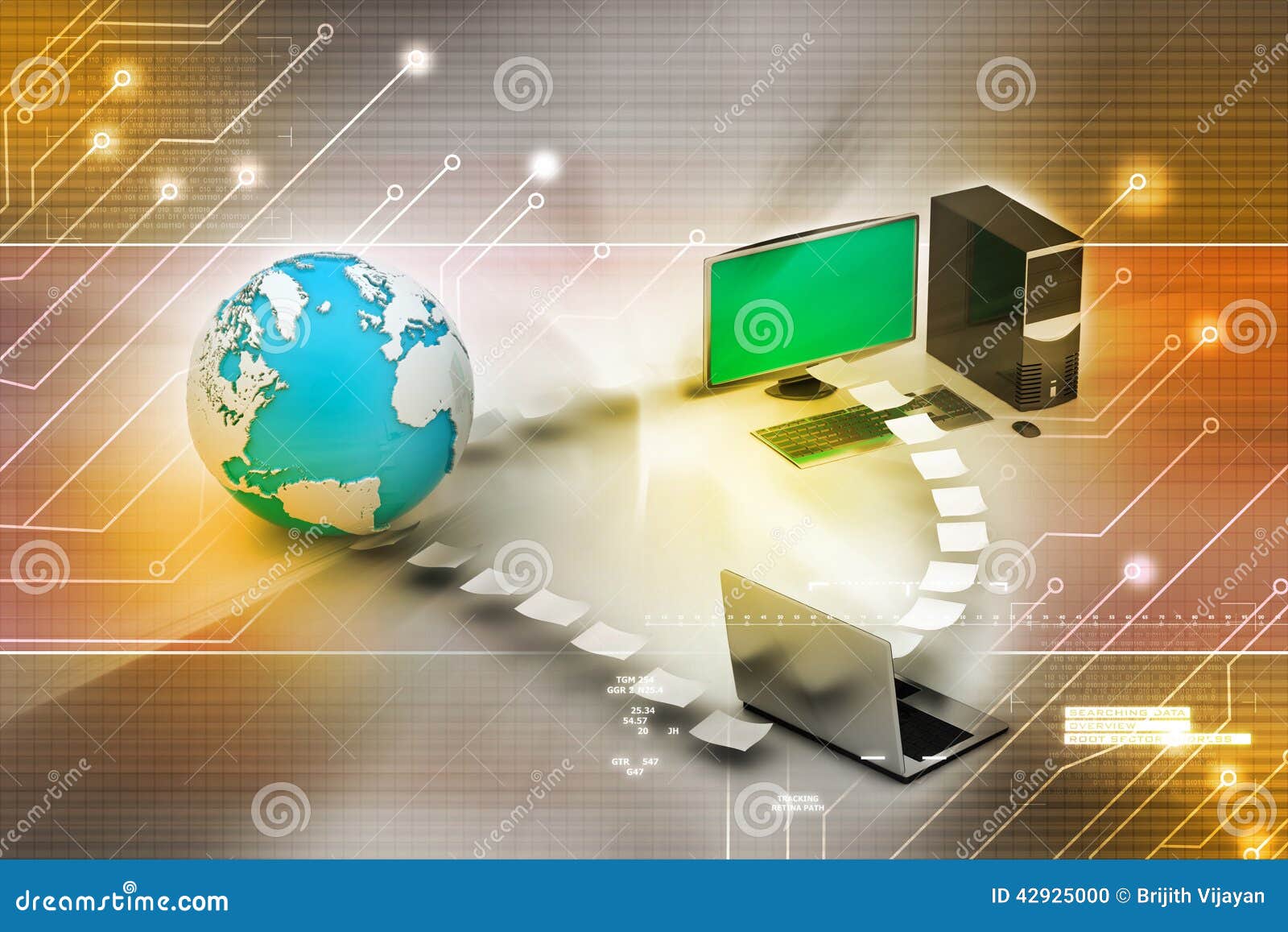 Computer Networking with Globe Stock Illustration - Illustration of ...