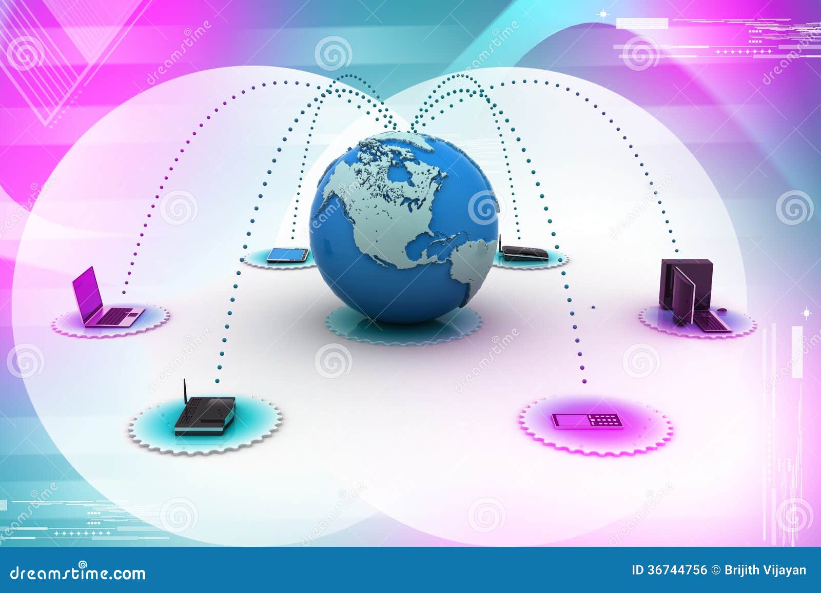 Computer Networking with Globe Stock Illustration - Illustration of ...