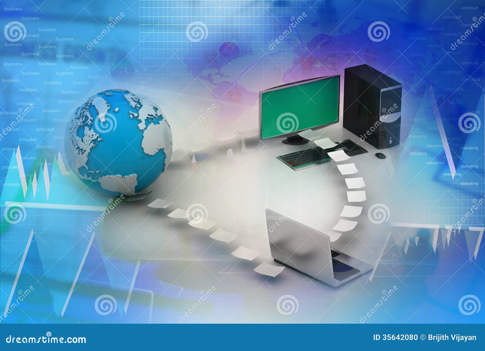 Computer Networking with Globe Stock Illustration - Illustration of ...