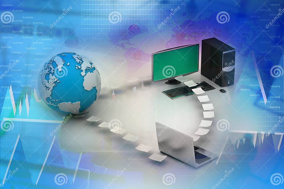 Computer Networking with Globe Stock Illustration - Illustration of ...
