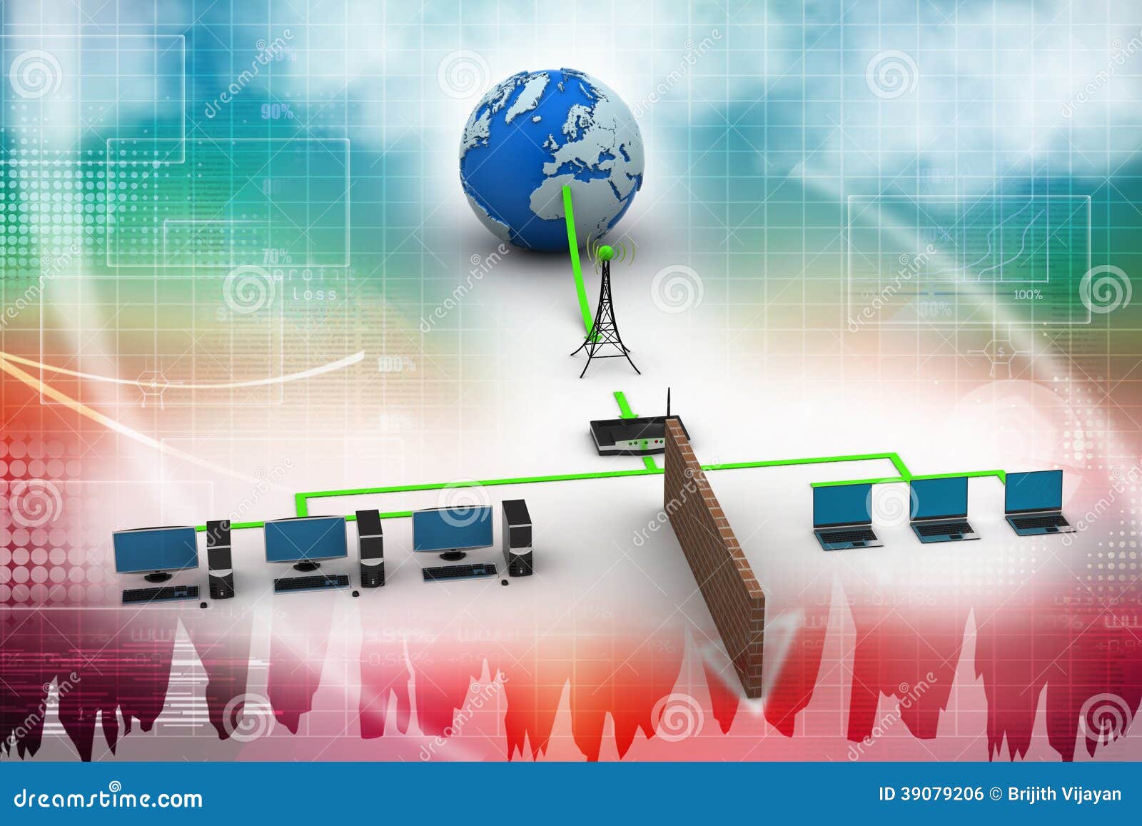 Computer Networking with Globe Stock Illustration - Illustration of ...