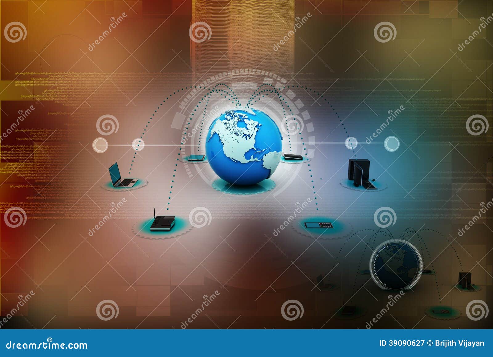 Computer Networking with Globe Stock Illustration - Illustration of ...