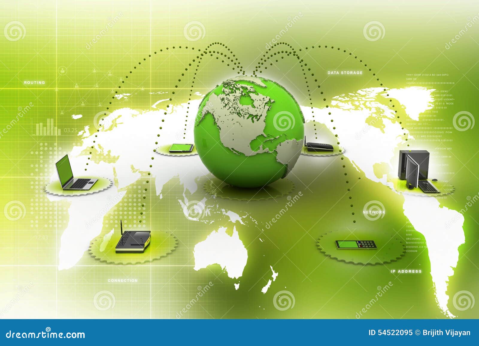 Computer Networking with Globe Stock Illustration - Illustration of ...