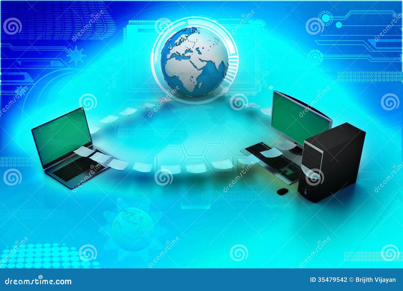 Computer Networking with Globe Stock Illustration - Illustration of ...