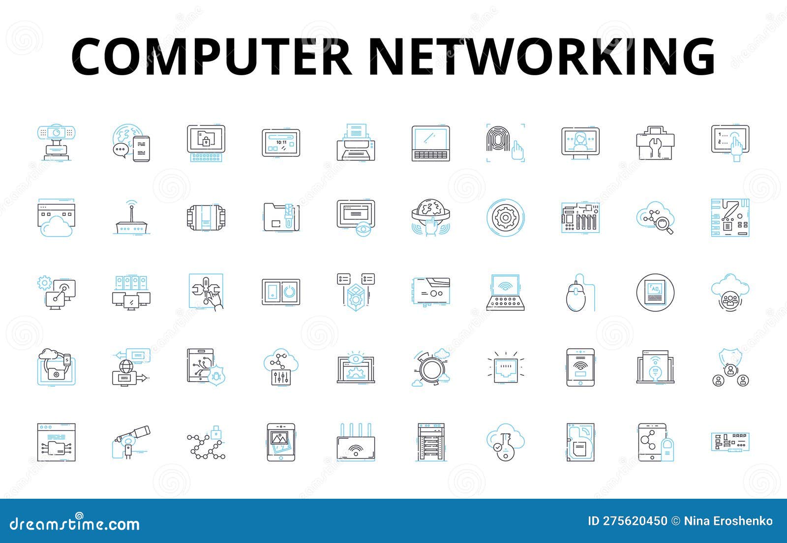 Computer Networking Linear Icons Set Router Lan Wan Ethernet Firewall Modem Dns Vector