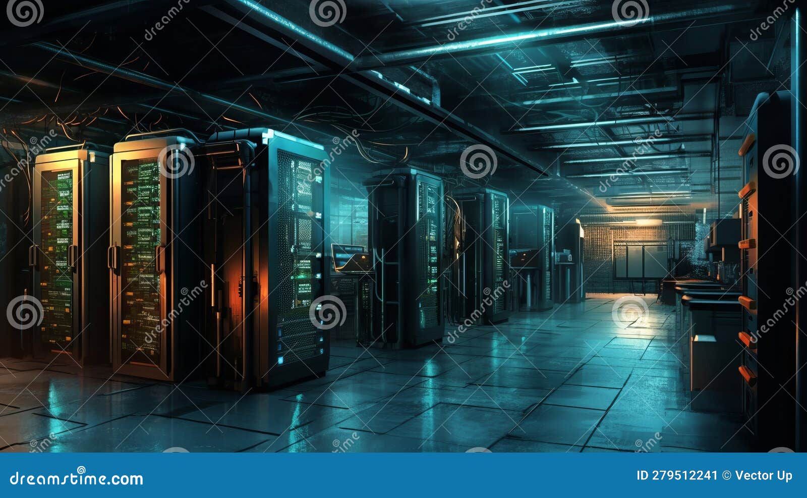 Computer Networking Server Room Warehouse. Generative AI Stock Image ...