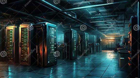 Computer Networking Server Room Warehouse. Generative AI Stock Image ...