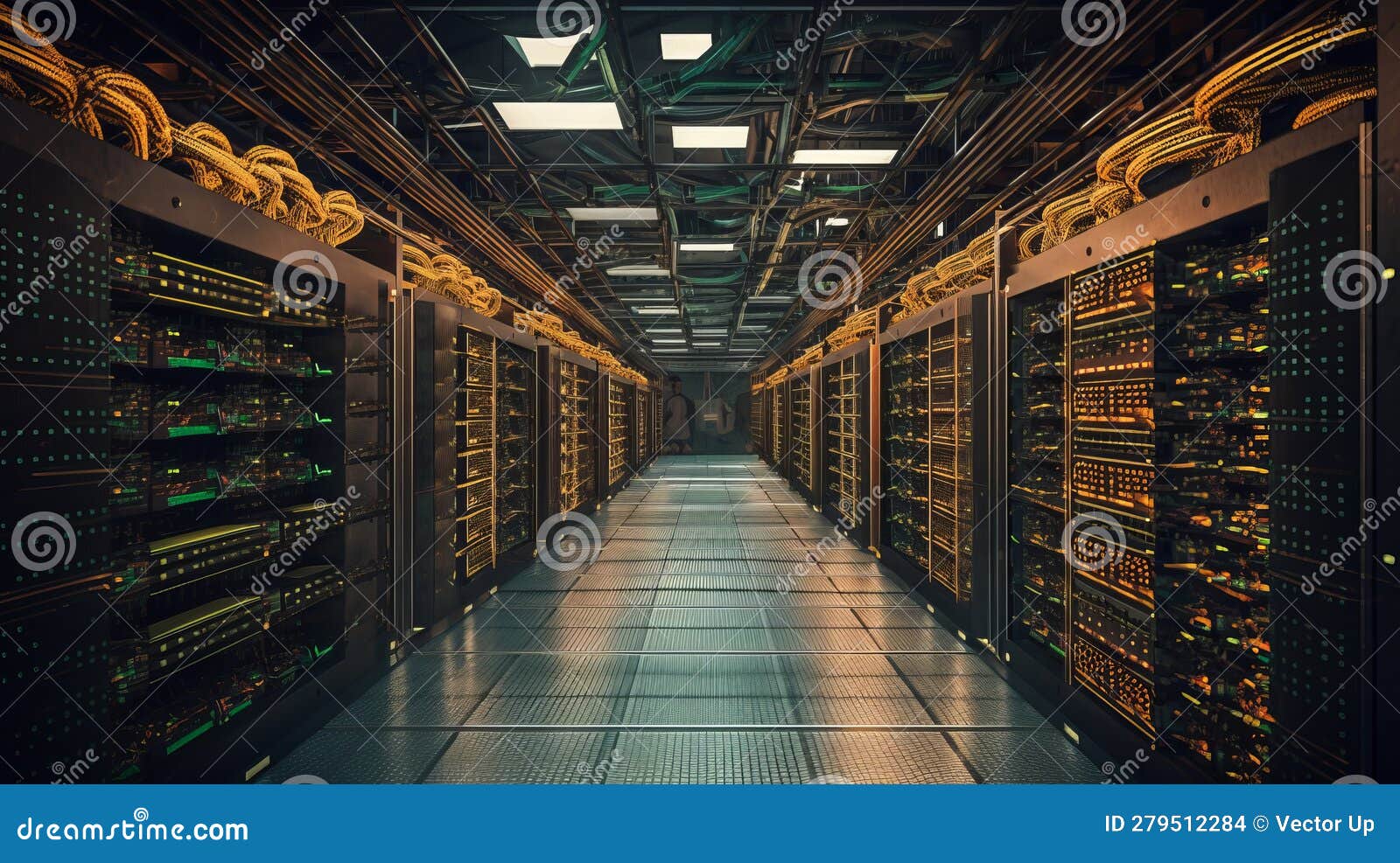 Computer Networking Server Room Warehouse. Generative AI Stock Photo ...