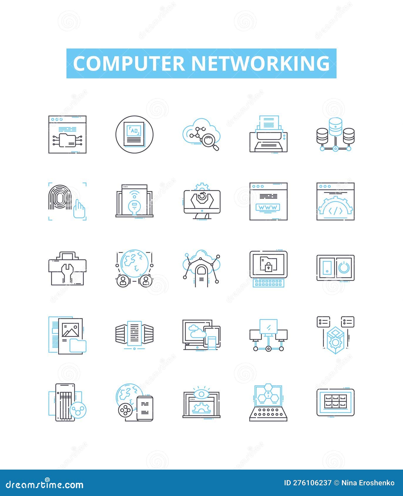 Computer Networking Vector Line Icons Set Networking Computer