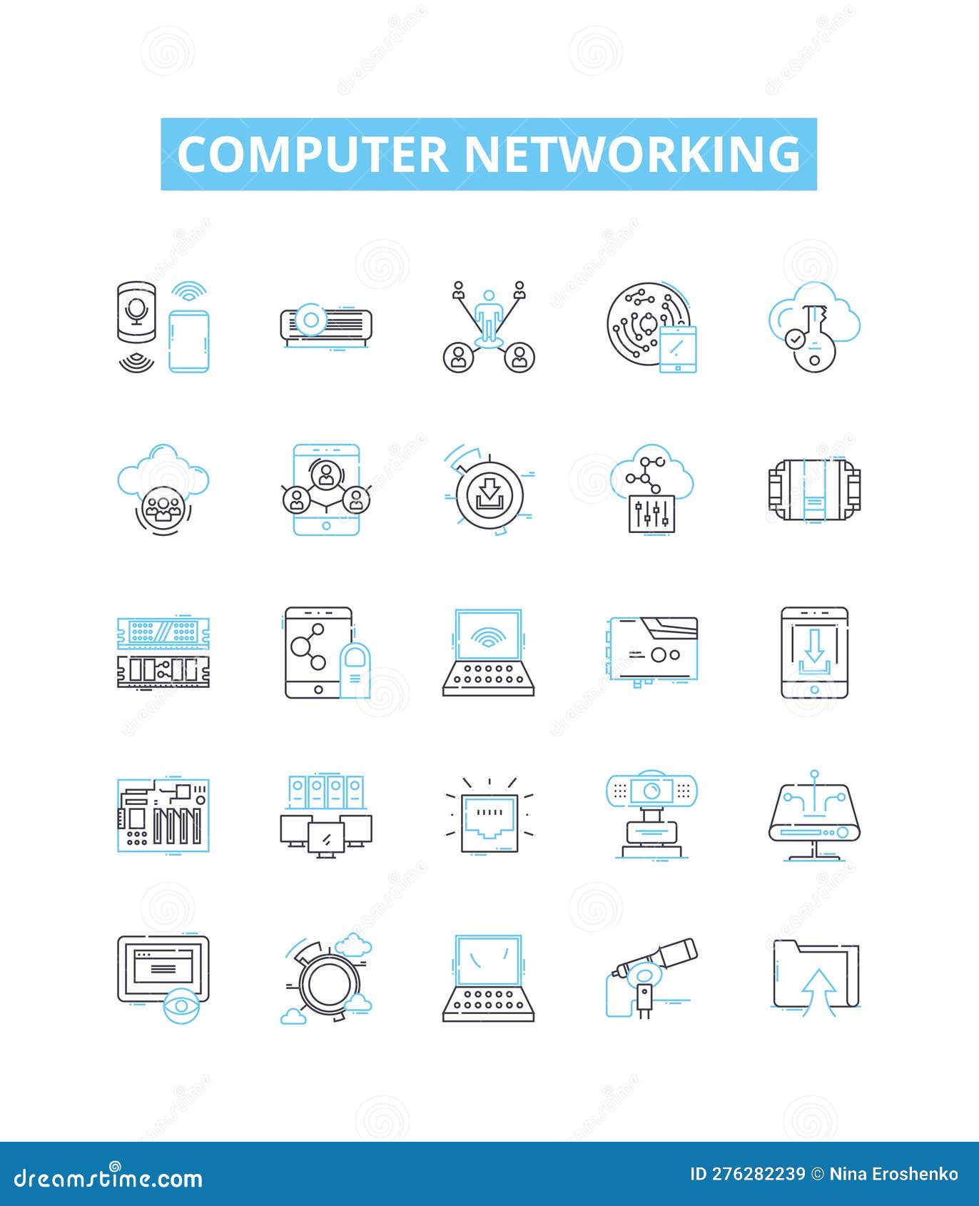 Computer Networking Vector Line Icons Set. Networking, Computer, Ethernet, TCP/IP, Wi-Fi ...