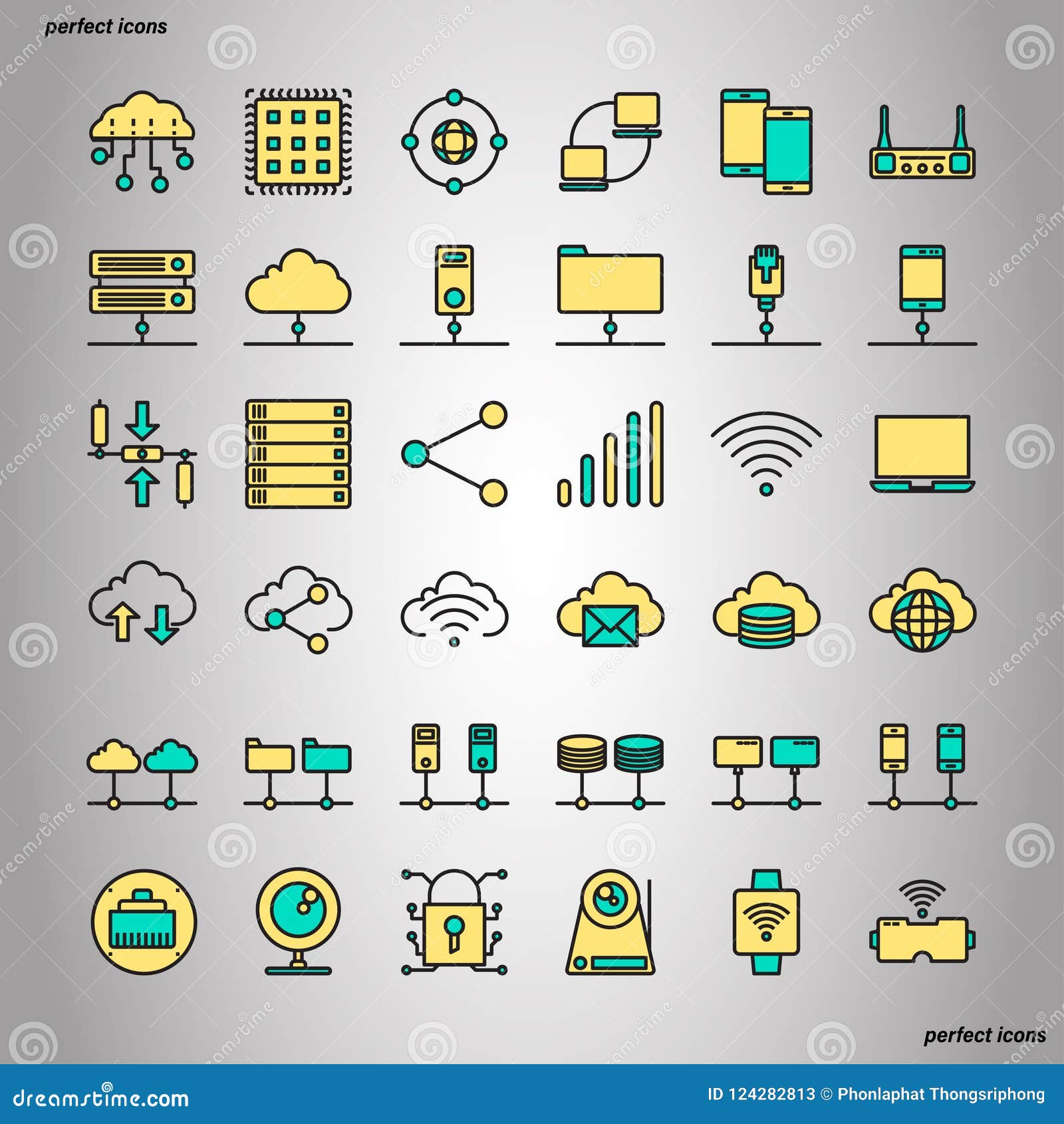 Computer Networks and Database Color Line Icons Stock Vector ...