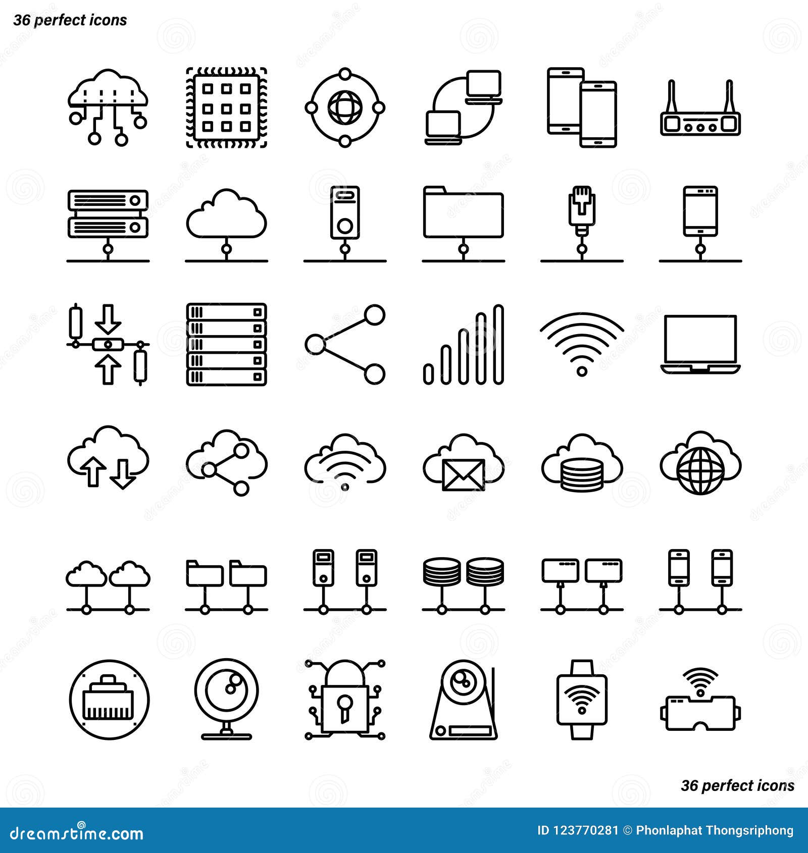 Computer Networks and Database Outline Icons Perfect Pixel. Stock ...