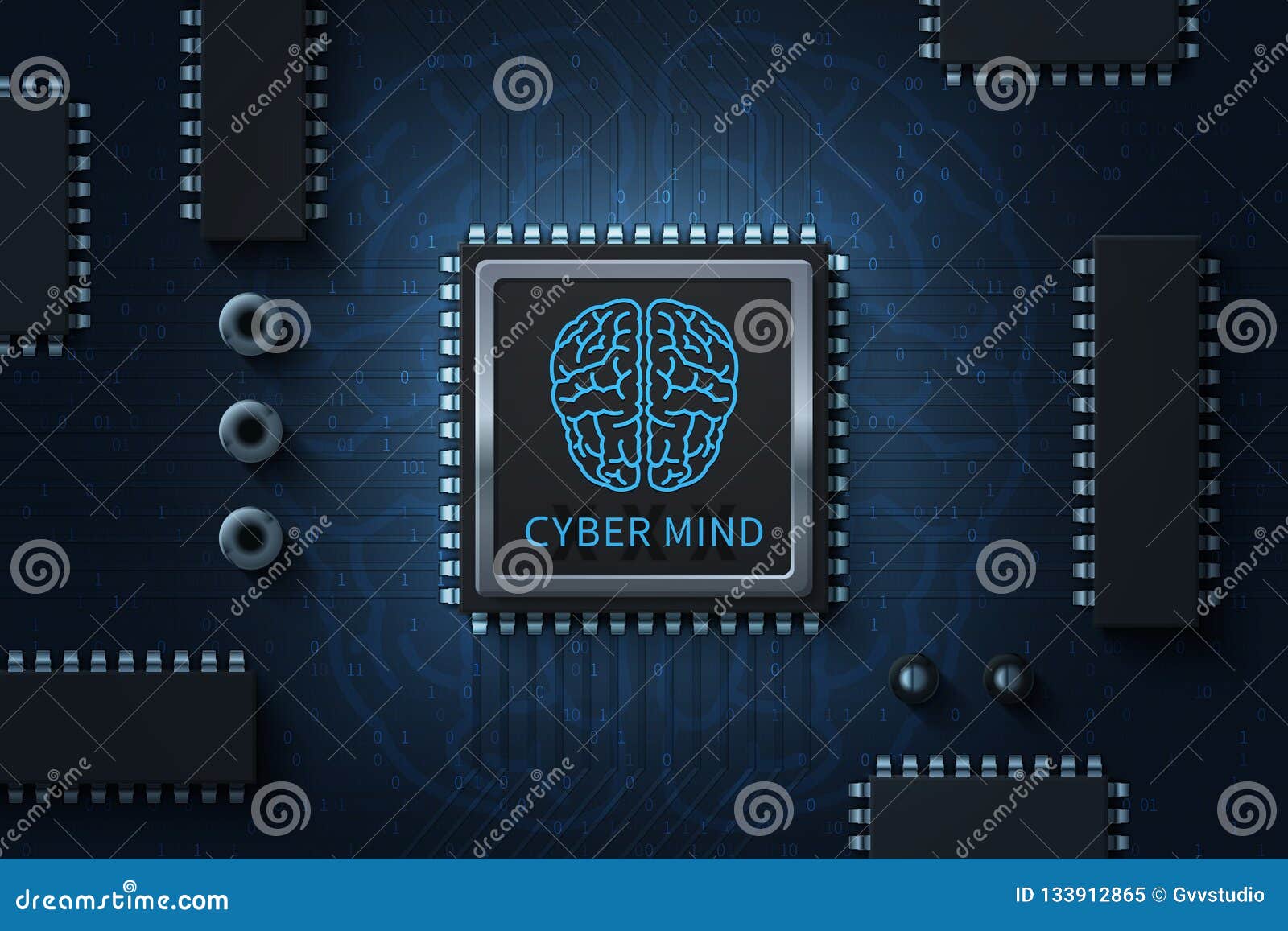 Computer is a New Processor Cyberpunk Technology of the Future. Virtual ...