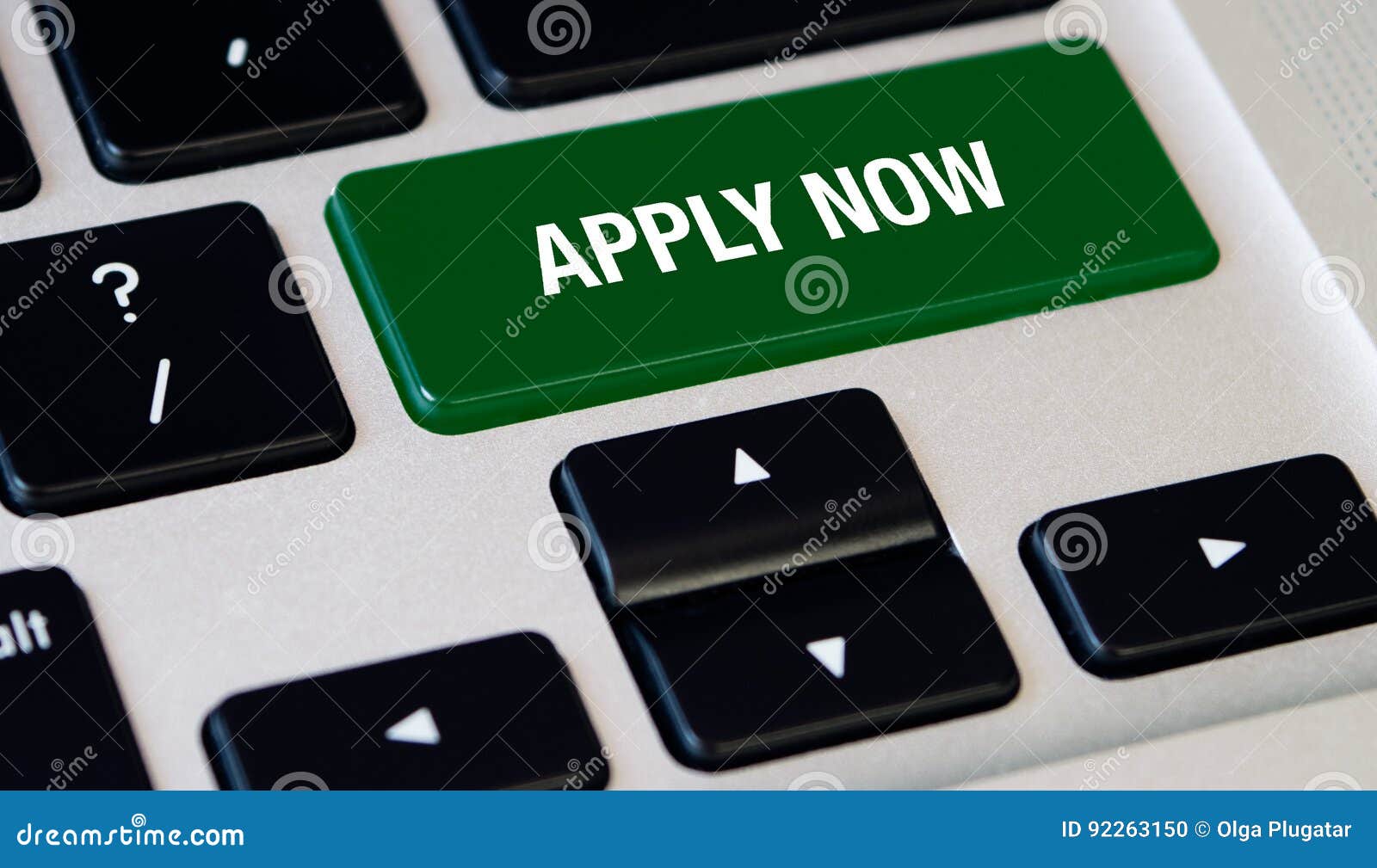 Computer Notebook Keyboard with Apply Now Green Key, Silver Laptop with ...