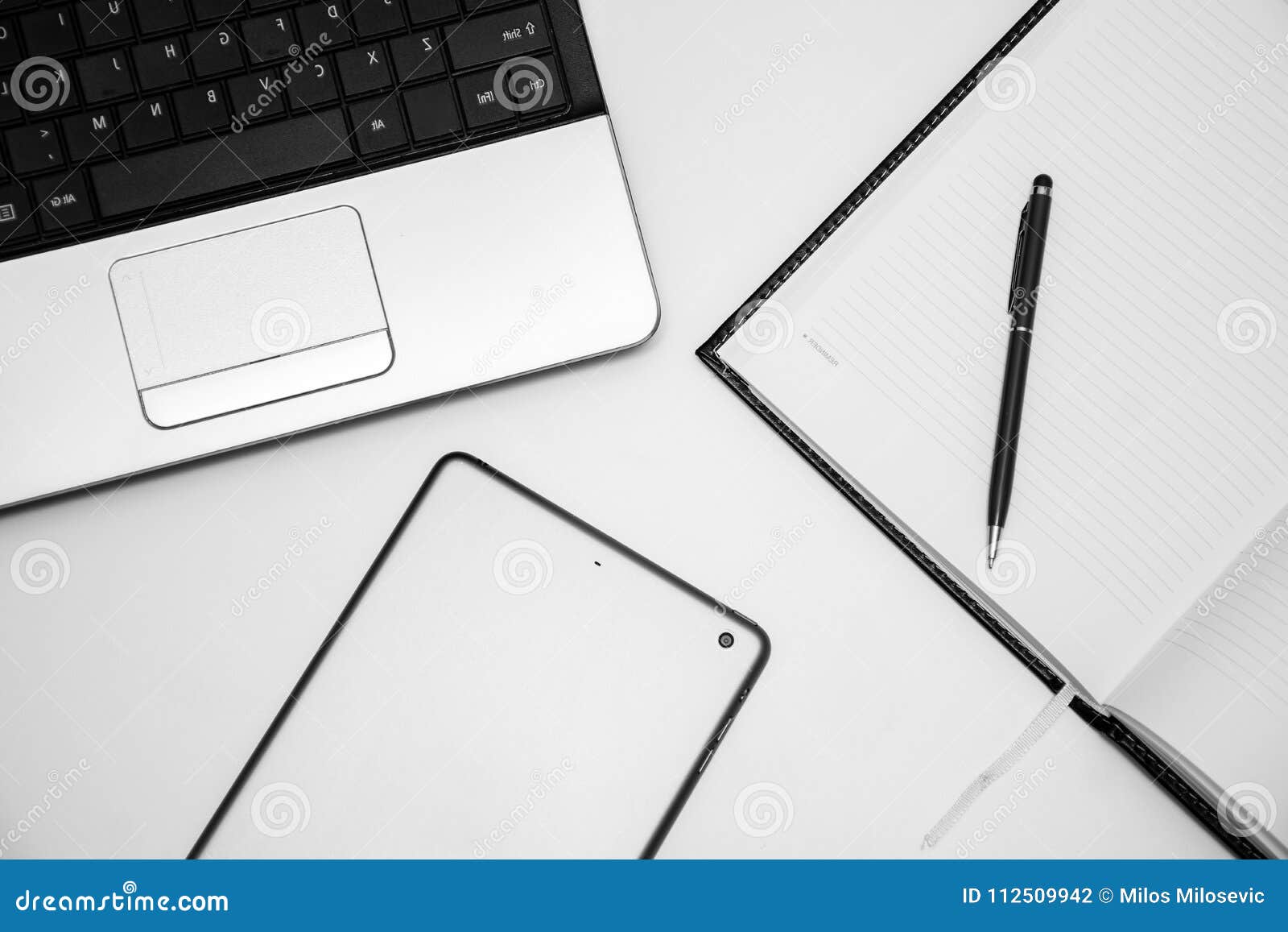 Computer with Notebook and Pen and Tablet Stock Photo - Image of office ...