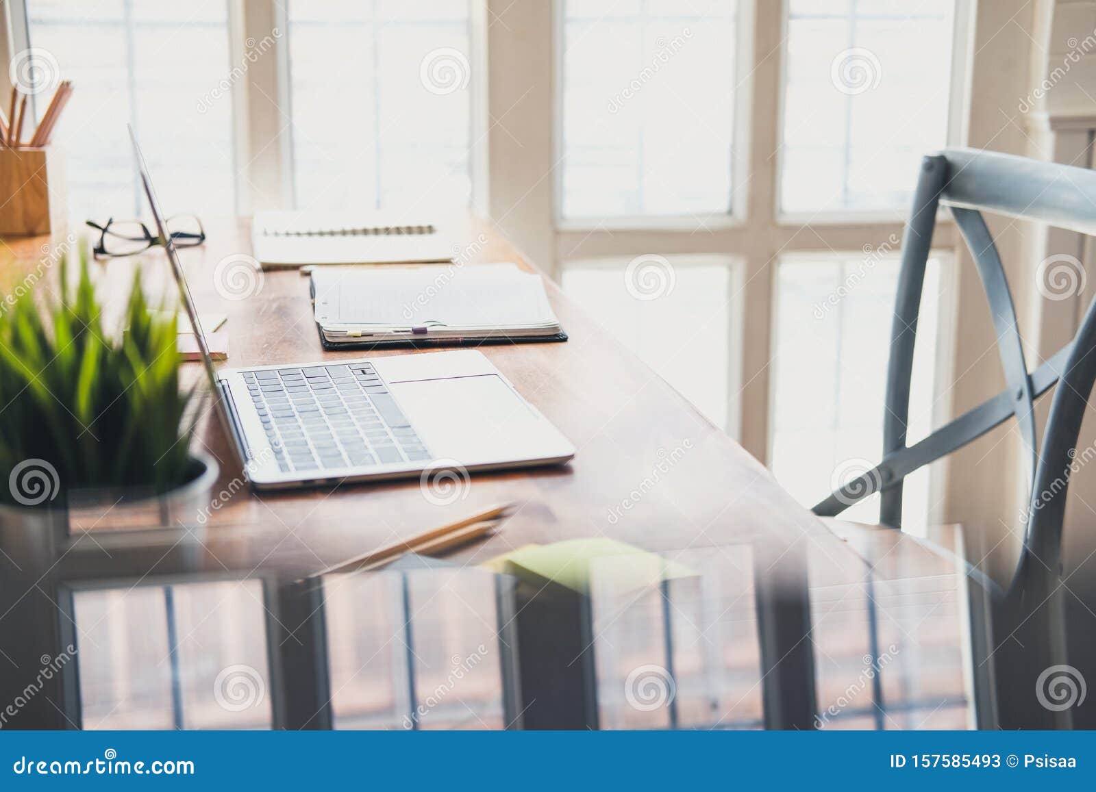 Computer Notebook Stationary on Library Desk. Back To School Learning ...