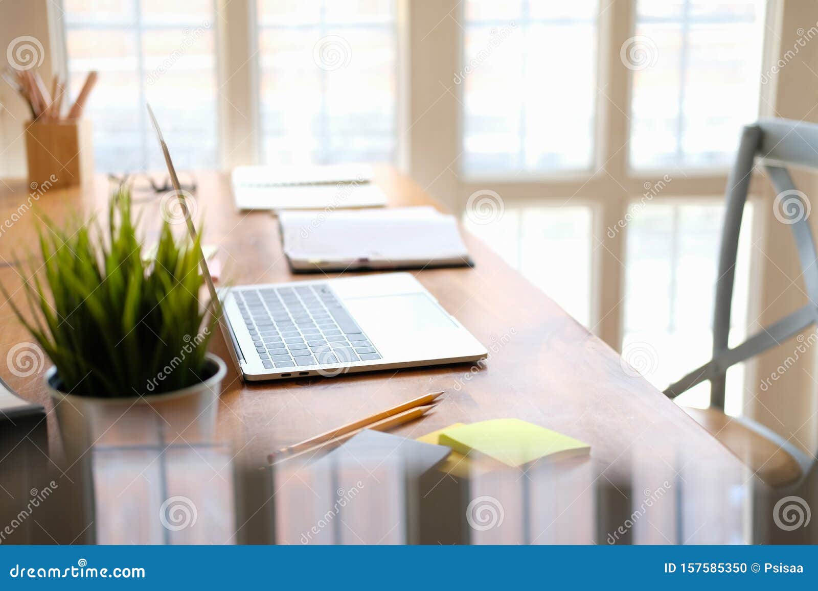 Computer Notebook Stationary on Library Desk. Back To School Learning ...