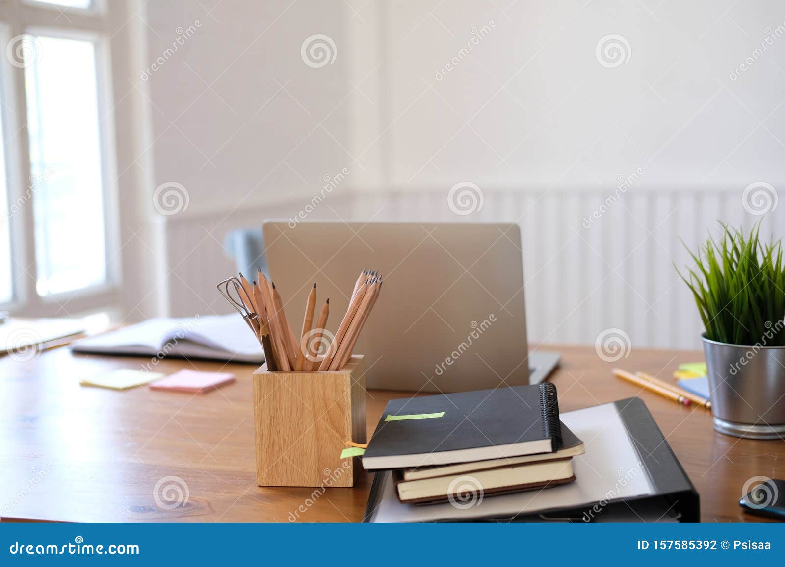 Computer Notebook Stationary on Library Desk. Back To School Learning ...