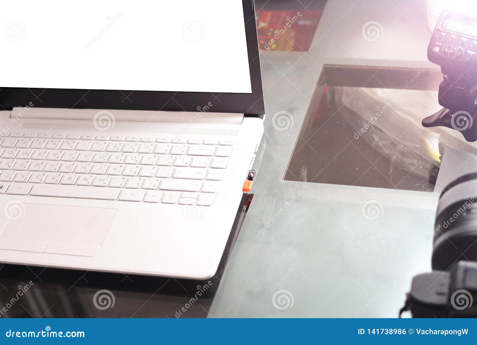 Computer Notebook on Table and Camera Stock Photo - Image of computer ...