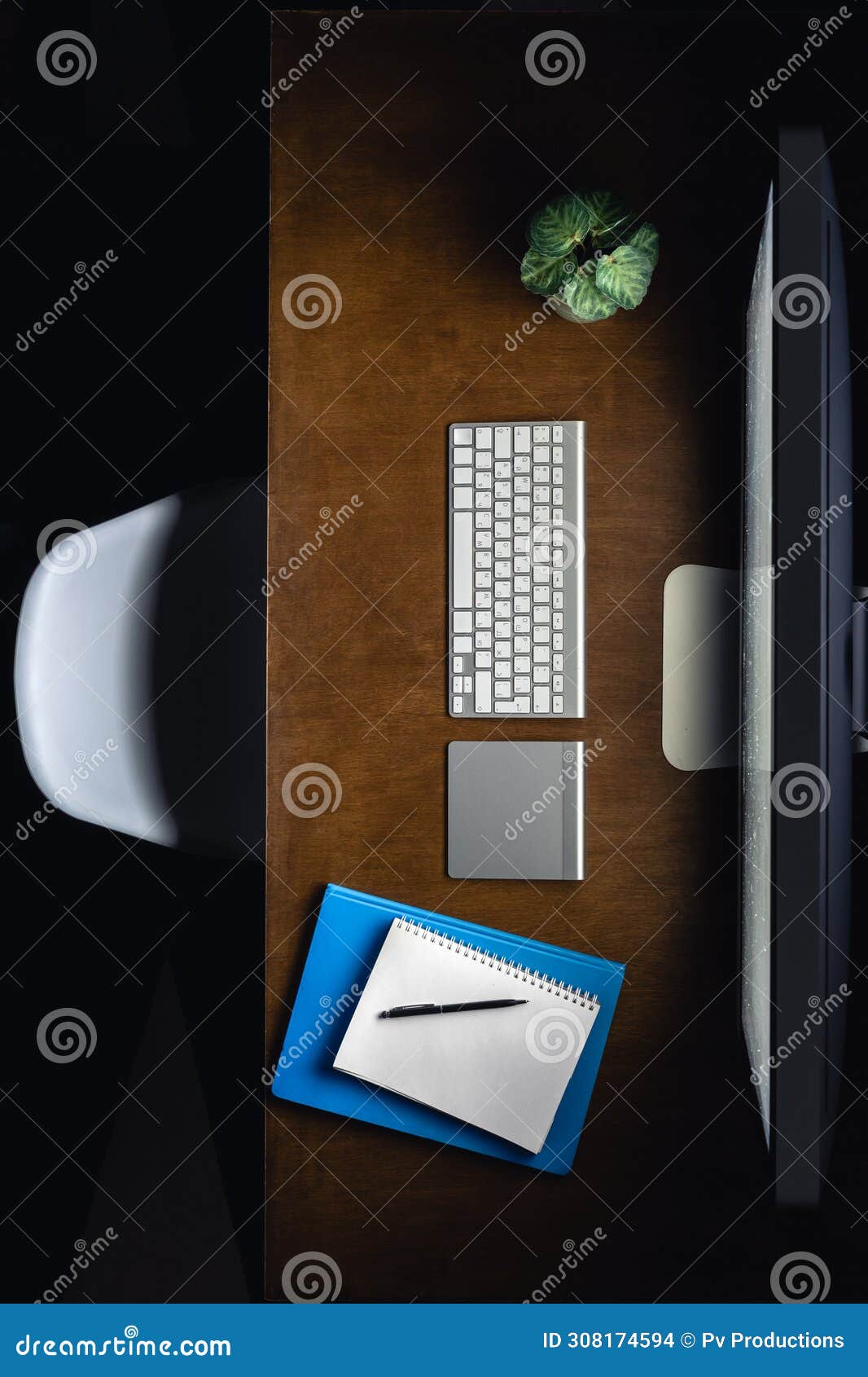 Computer, Notepads and a Cup of Tea on the Desktop at Night, Top View ...