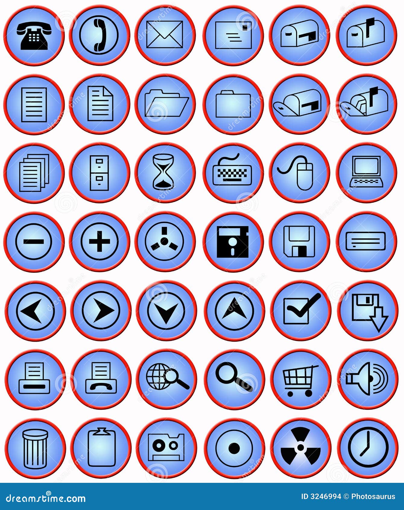 Computer and Office Buttons Stock Illustration - Illustration of mail ...