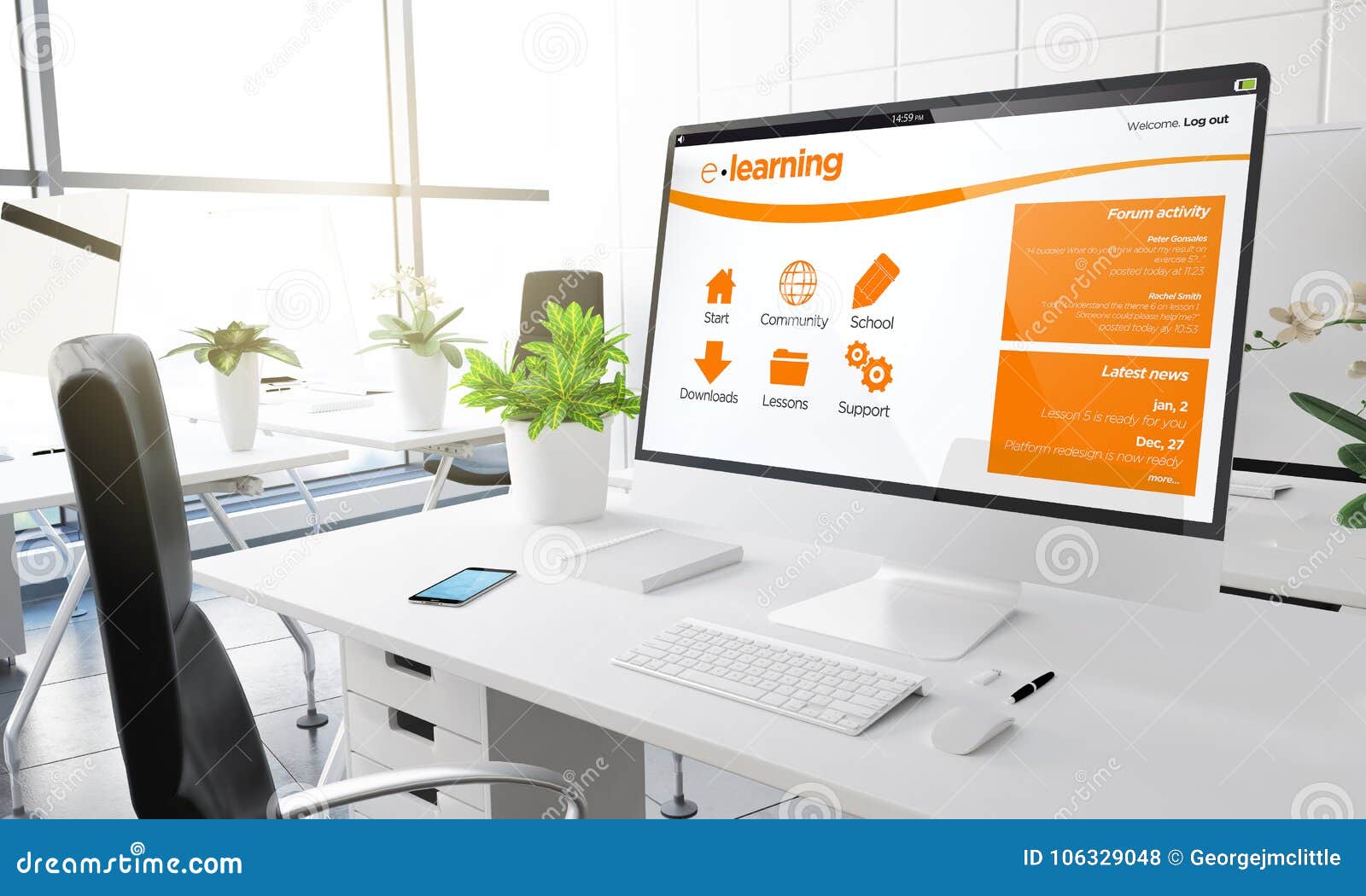 Computer office e-learning stock illustration. Illustration of bright ...