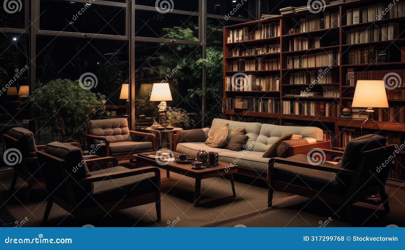 Computer Office Interior at Night Stock Illustration - Illustration of ...
