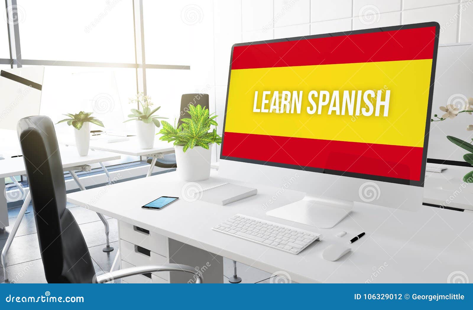 Computer Office Learn Spanish Stock Illustration - Illustration of ...