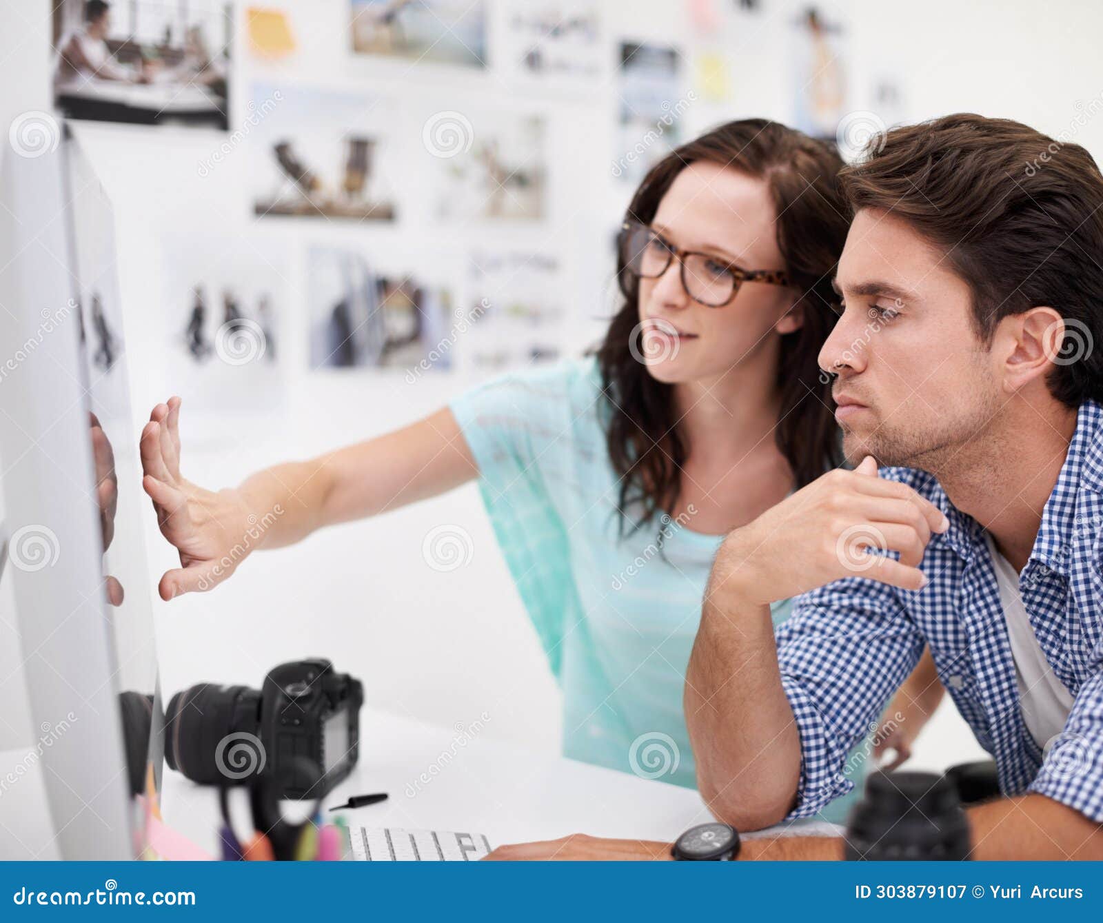Computer, Office and Photographers Looking at Photoshoot in a Studio or ...