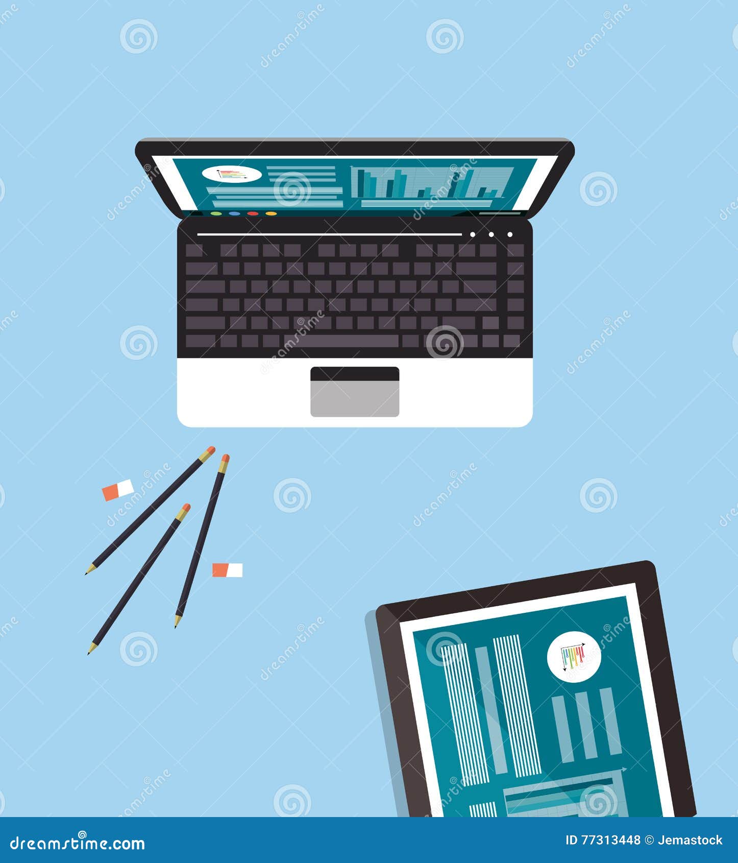 Computer with Office Related Icons Stock Vector - Illustration of ...