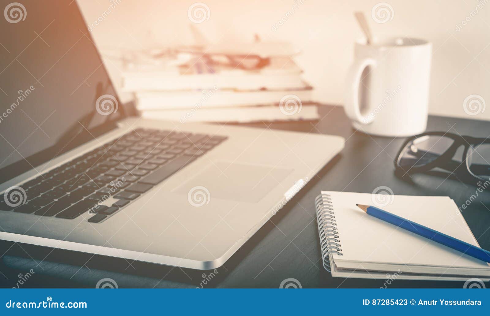 Computer on Office Table with Morning Coffee Stock Image - Image of ...