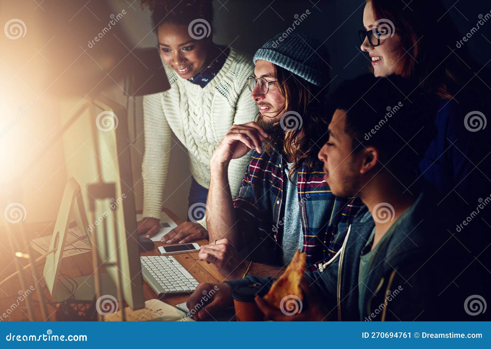 Computer, Office Teamwork or Night Team Programming ERP Software, Cybersecurity System or ...