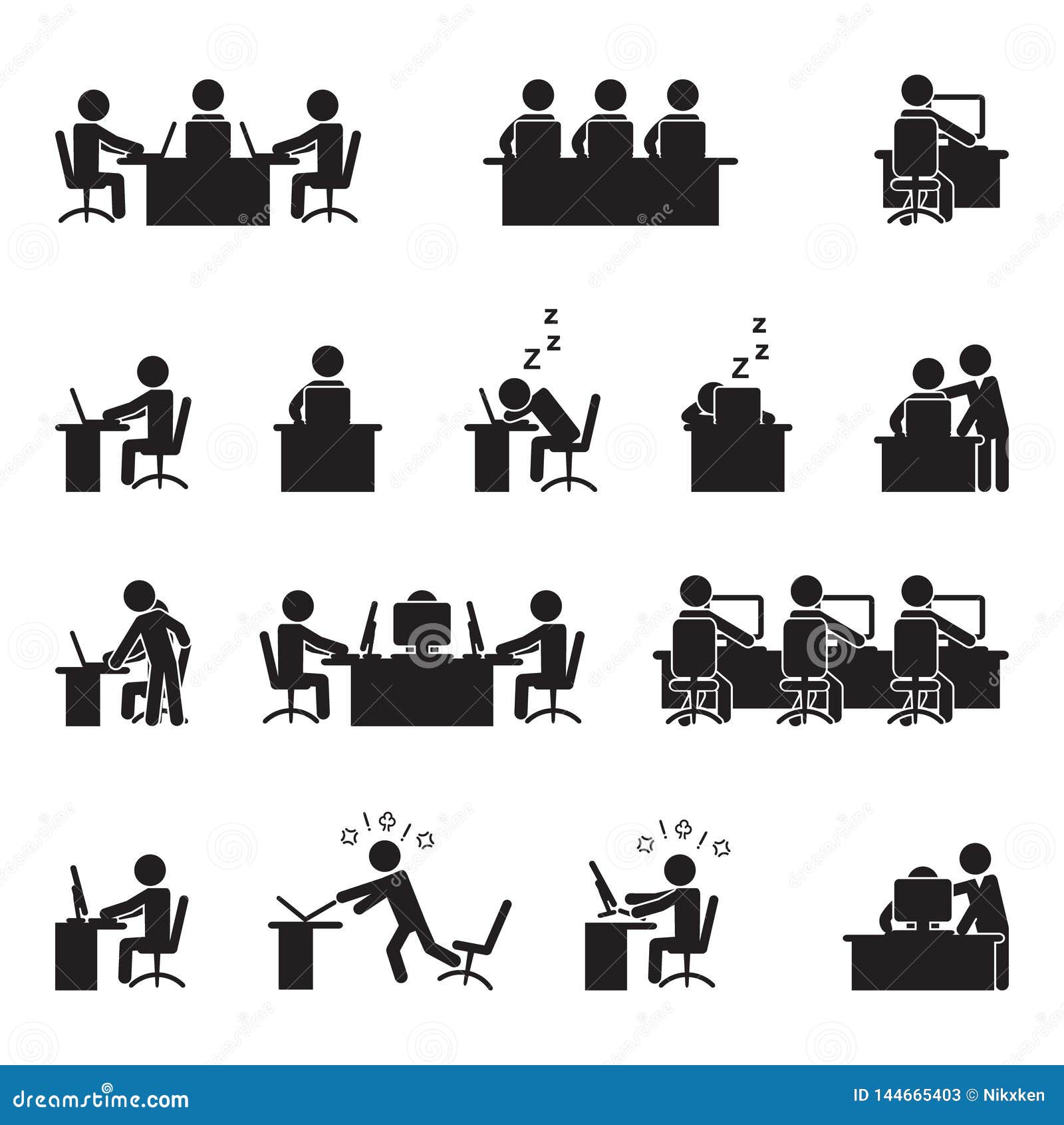 Computer and Office Work Icon Set. Vector Stock Vector - Illustration ...