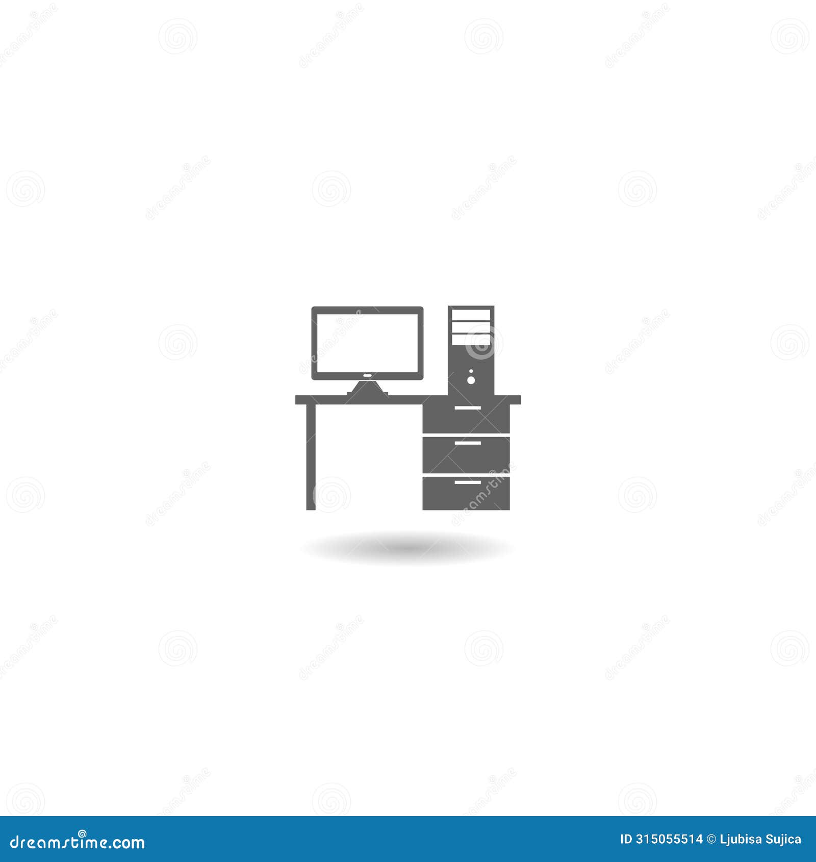 Computer Office Workspace Desk Icon with Shadow Stock Vector ...