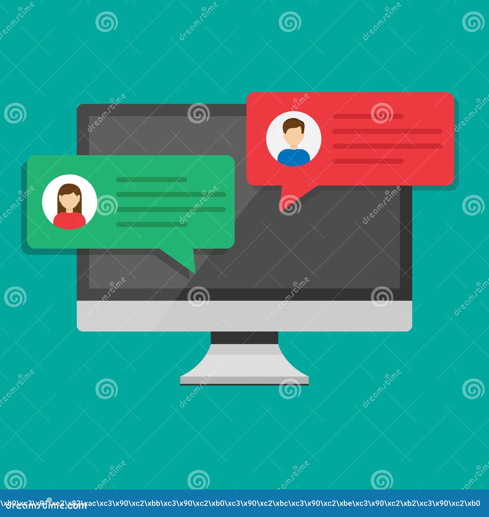 Computer Online Chat Vector Illustration, Flat Design of Desktop Pc ...