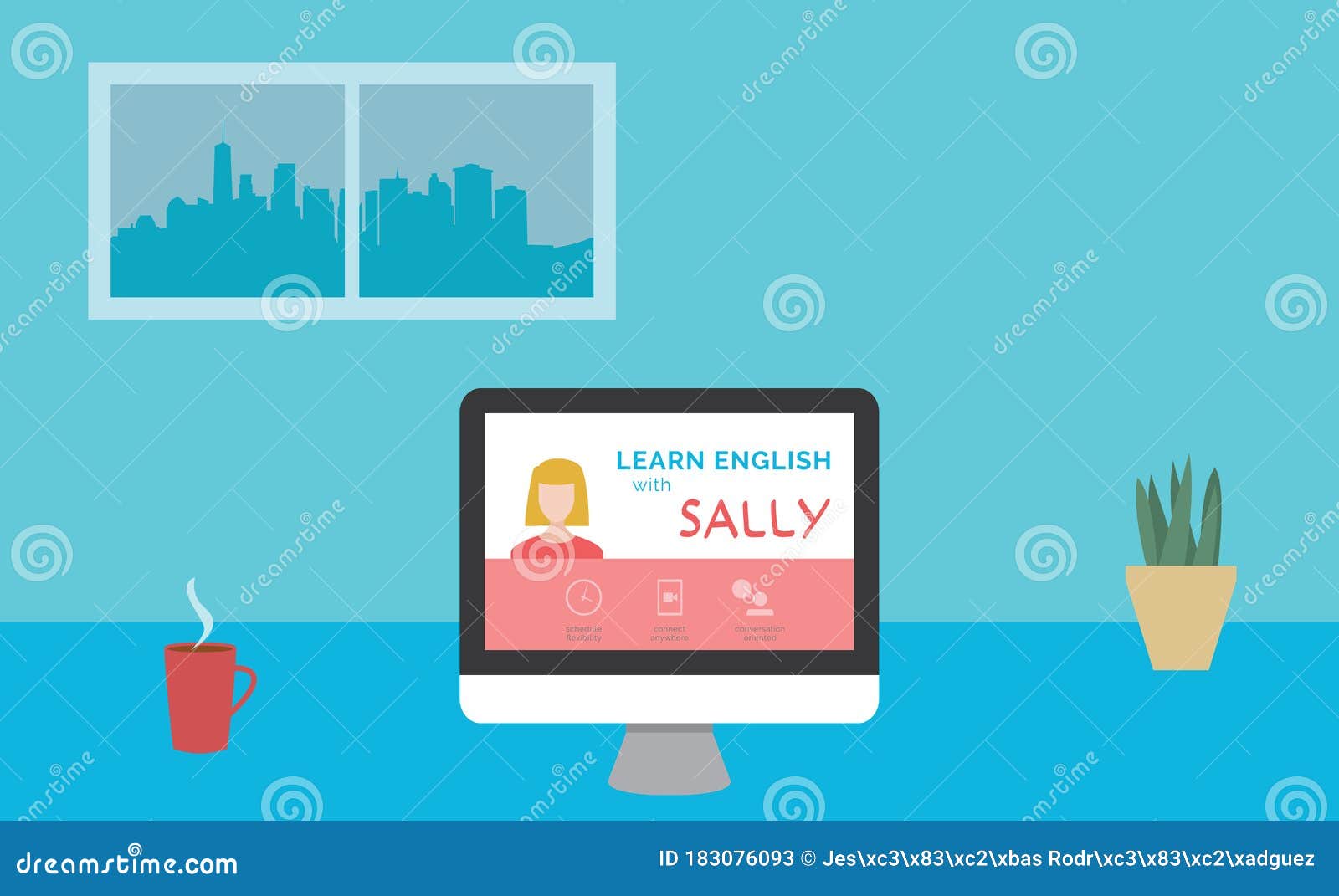 Education from Home Concept. Computer with Online English Course on the ...