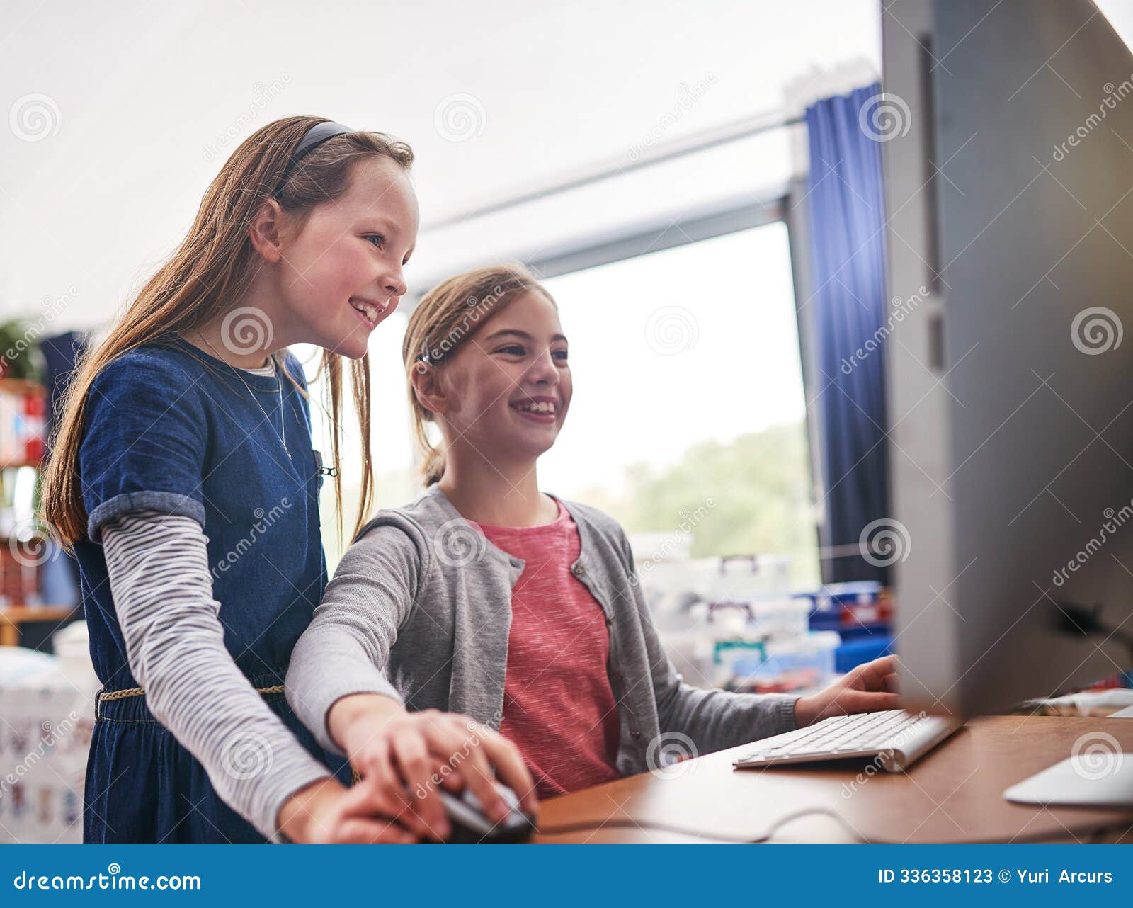 Computer, Online and Research with Children in Classroom for Technology ...