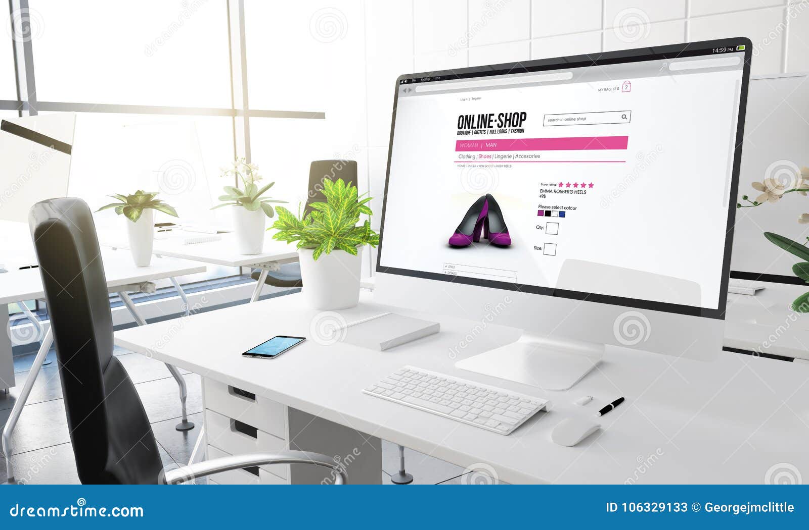 Computer Office Online Shop Stock Illustration - Illustration of ...