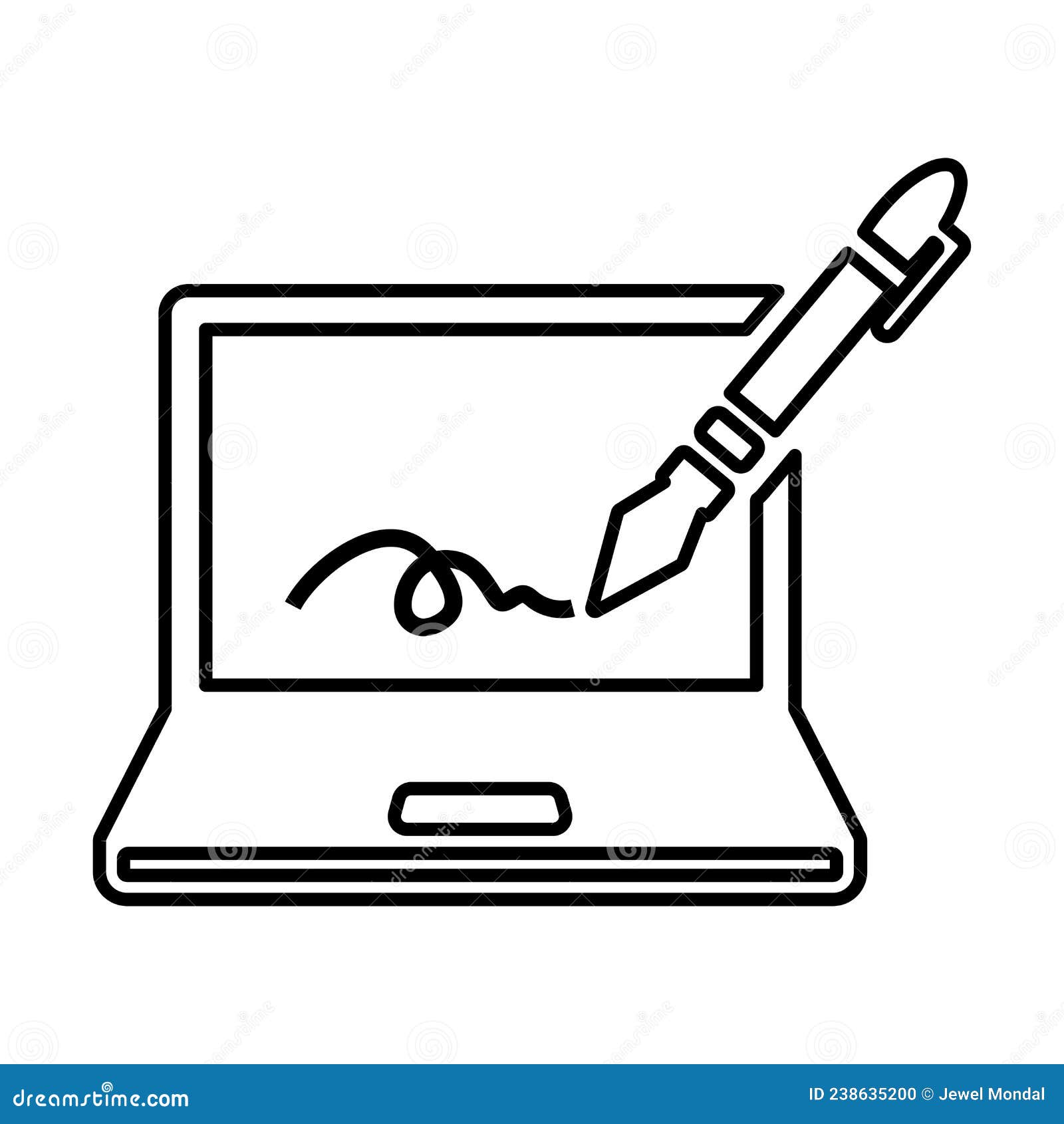 Computer, Online, Signature Outline Icon. Line Vector Design. Stock ...