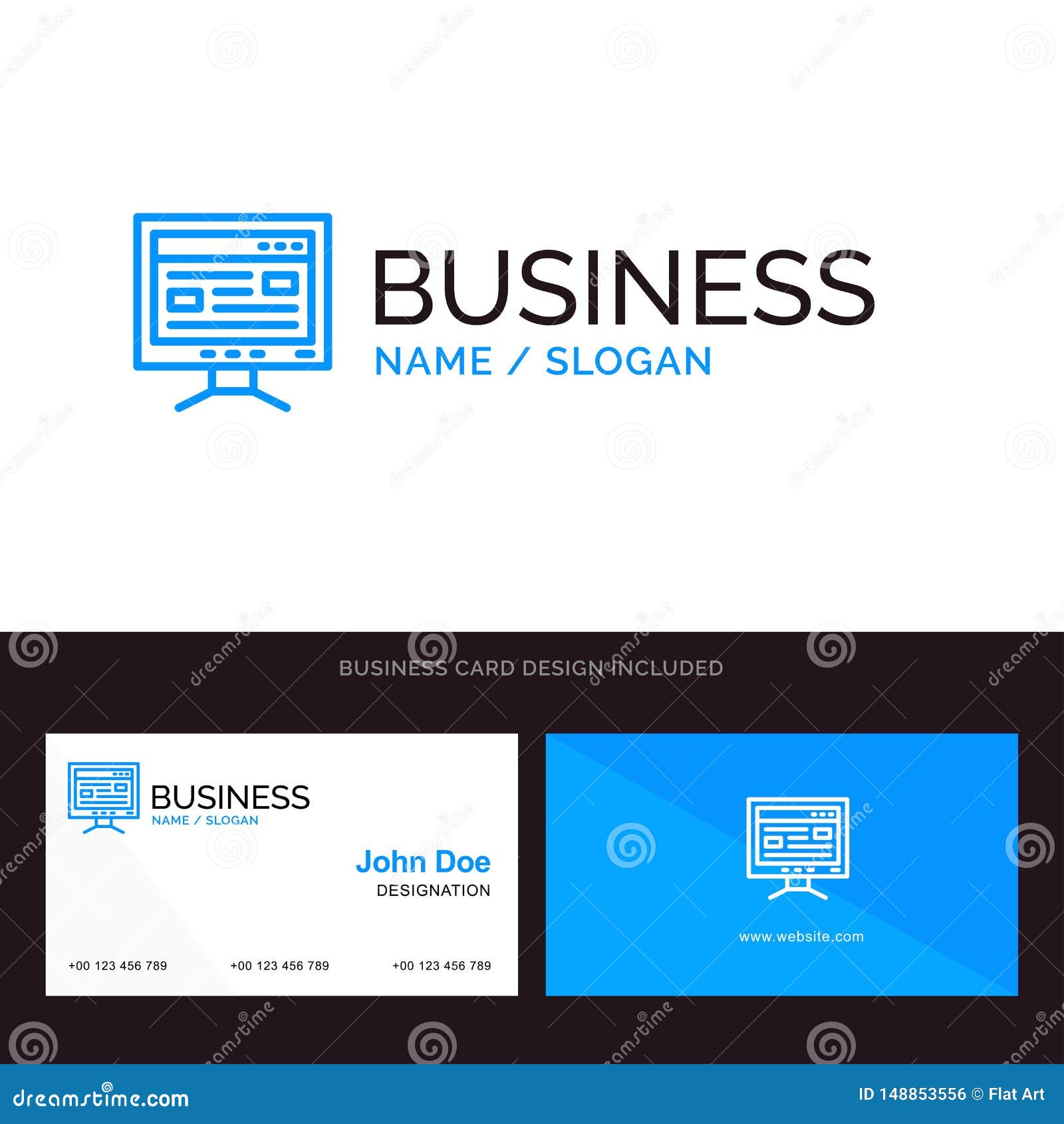 Computer, Online, Study, Education Blue Business Logo and Business Card ...