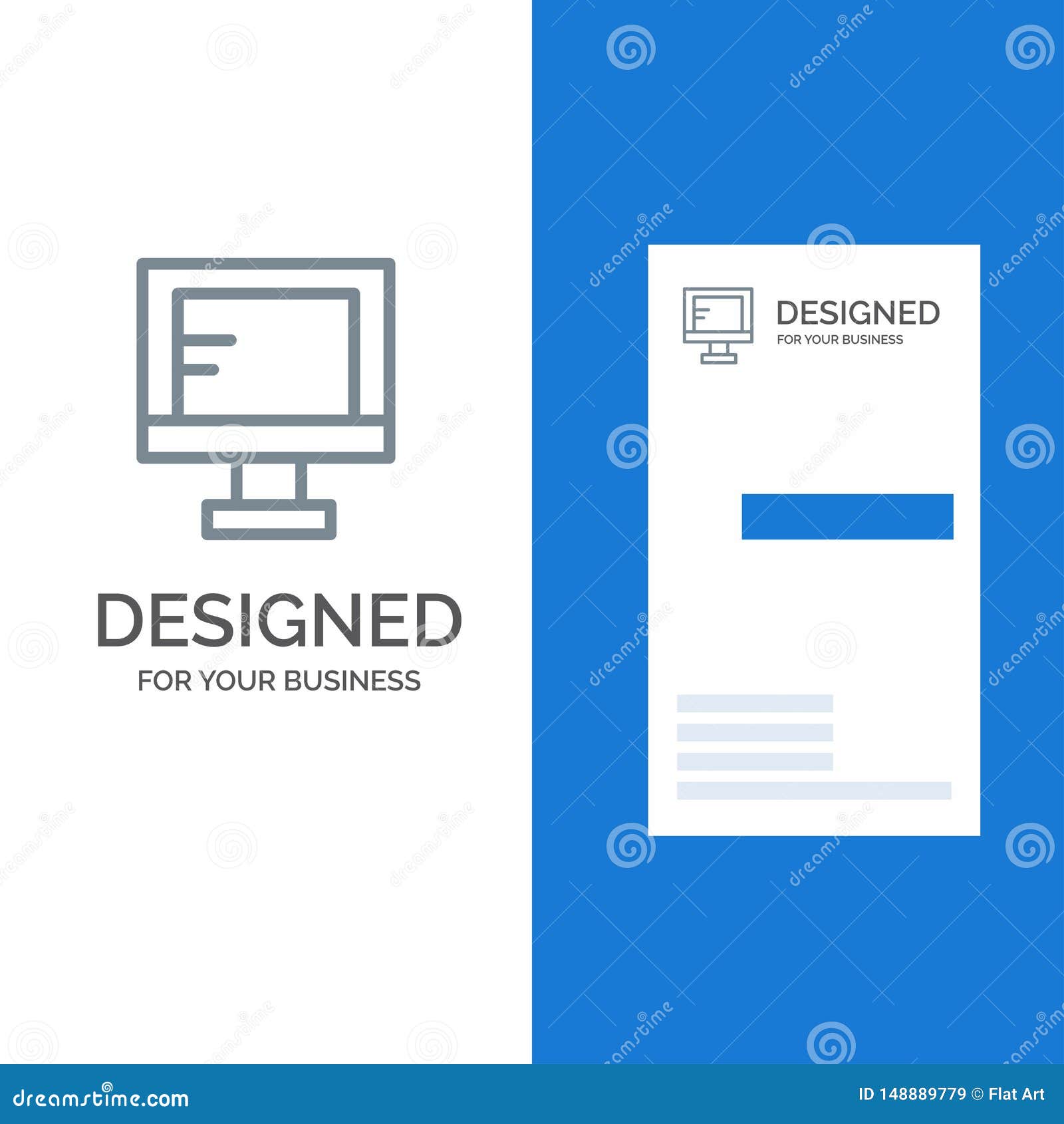 Computer, Online, Study, School Grey Logo Design and Business Card ...