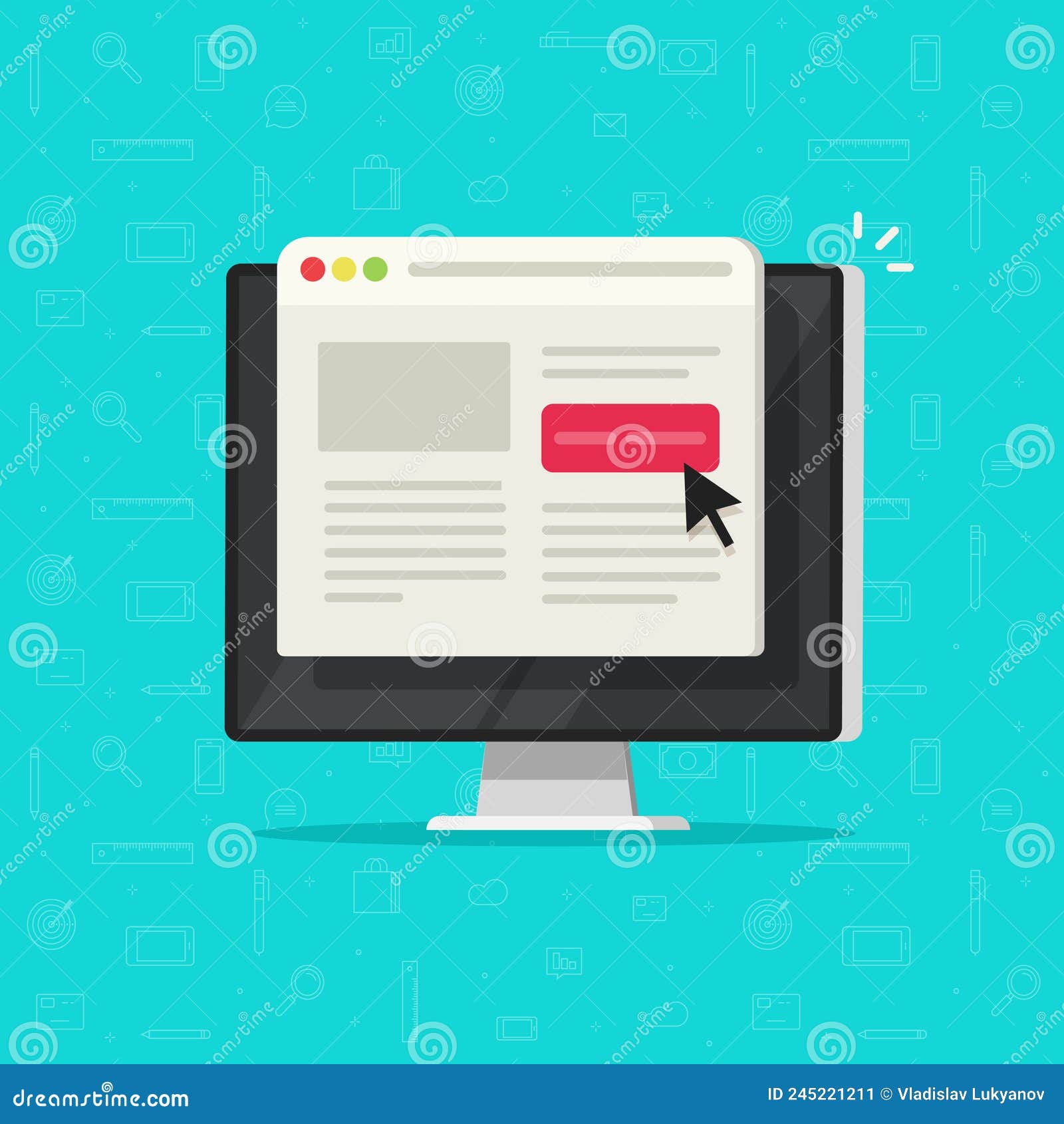 Computer Online Web Site Page Screen with Lead Button Click Vector ...