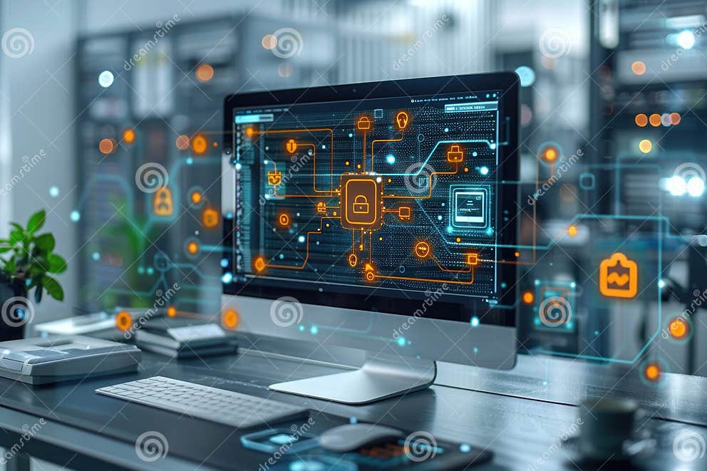 A Computer Onsite with a Keyboard and Mouse on a Desk in a Commercial Building Stock Image ...